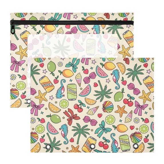 ALAZA Seahorse Palm Summer Pattern Pencil Pouch 3 Ring Binder with ...