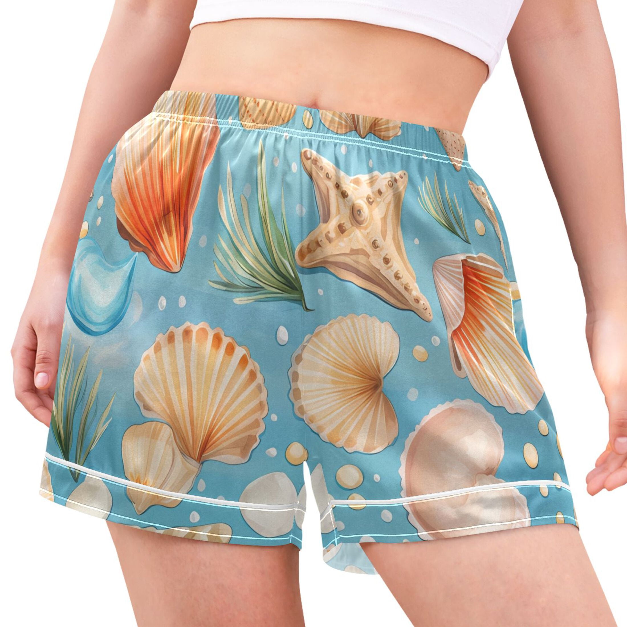 ALAZA Seashell and Starfish Women's Pajama Lounge Shorts Bottoms Sleep ...