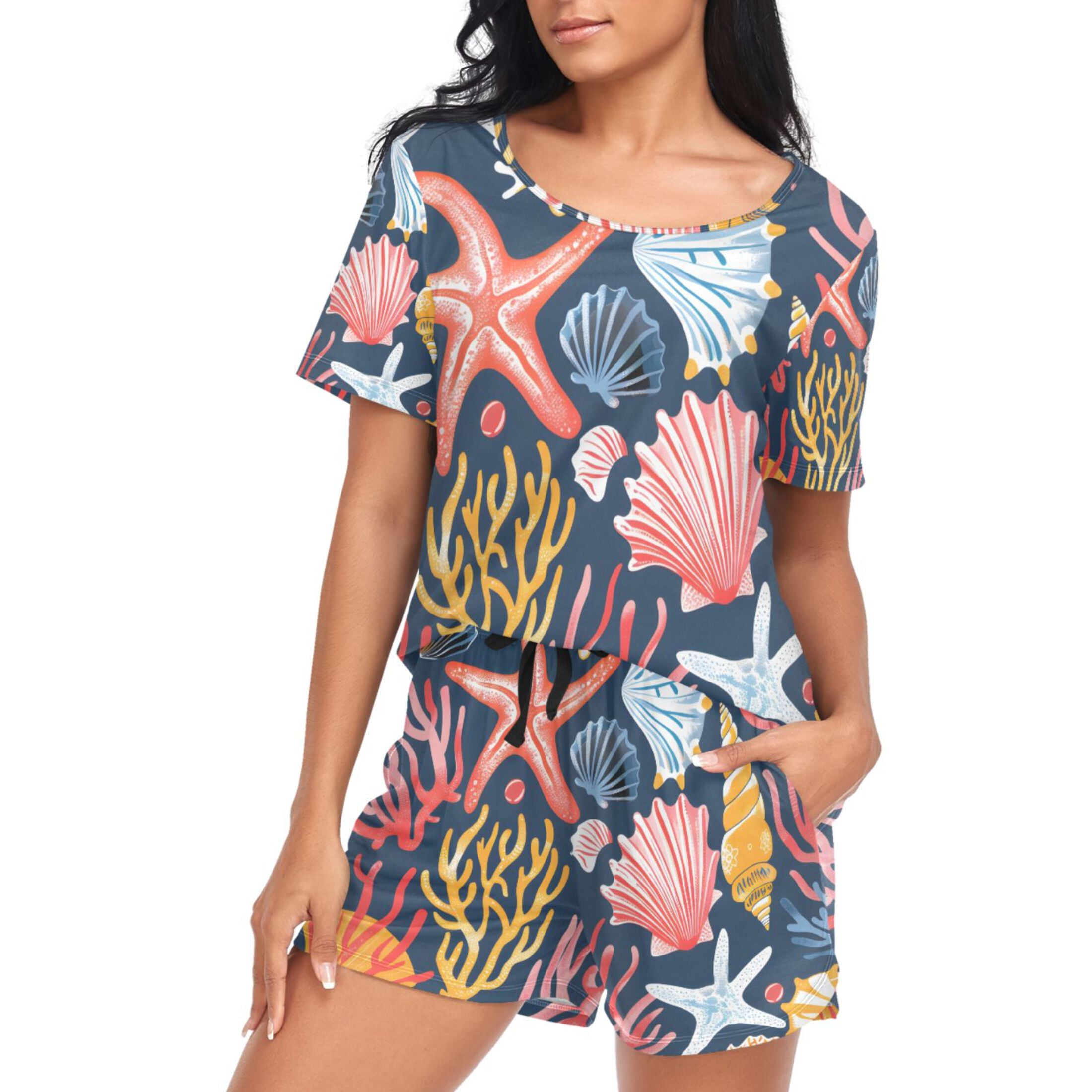ALAZA Seashells Corals and Starfishes Women's Pajama Set Short ...