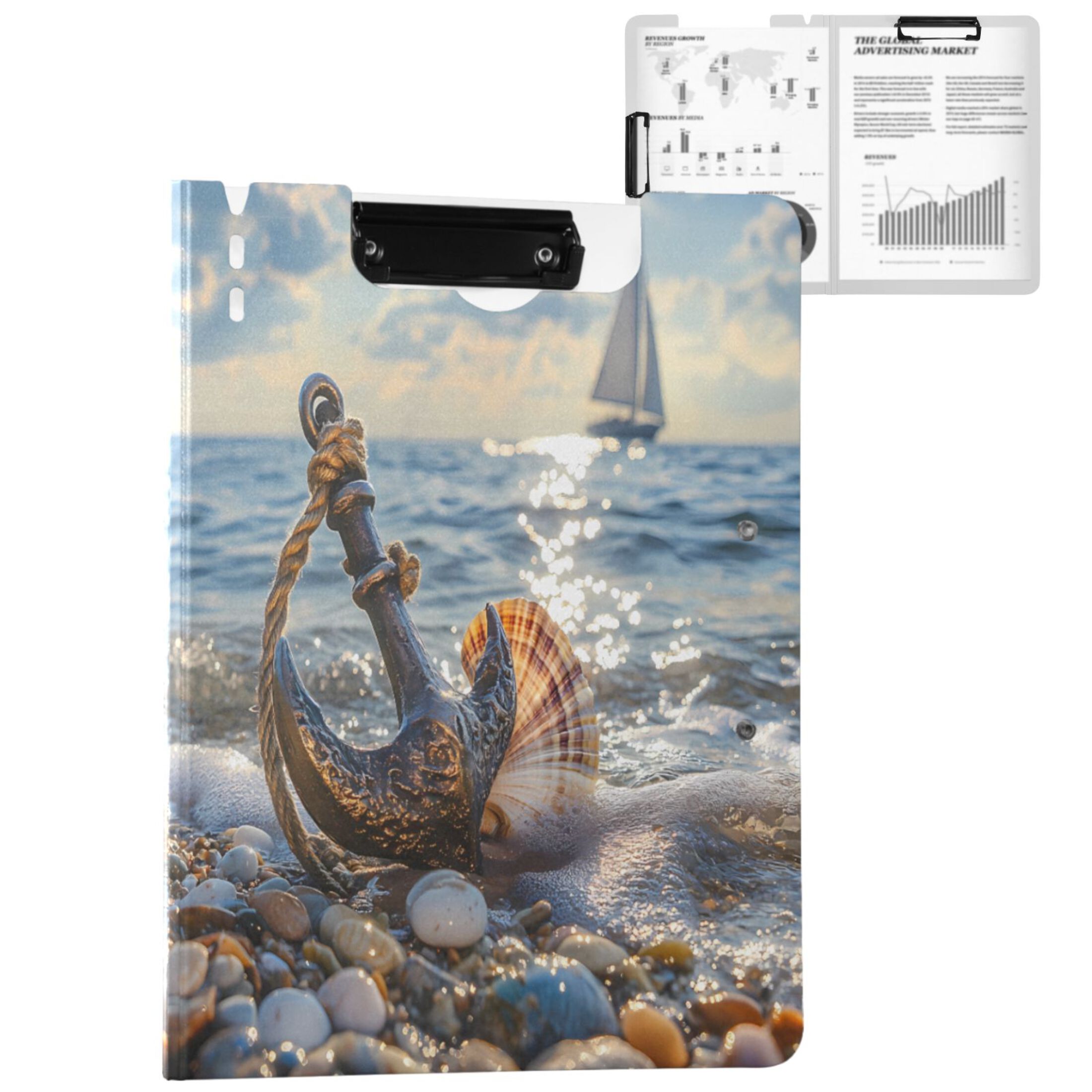 ALAZA Seaside Anchors Sailboat A4 Foldable Clipboard 360 Degree Folder ...