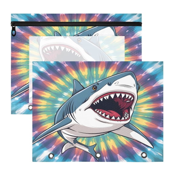 ALAZA Shark Tie Dye Pattern Pencil Pouch 3 Ring Binder with Clear ...