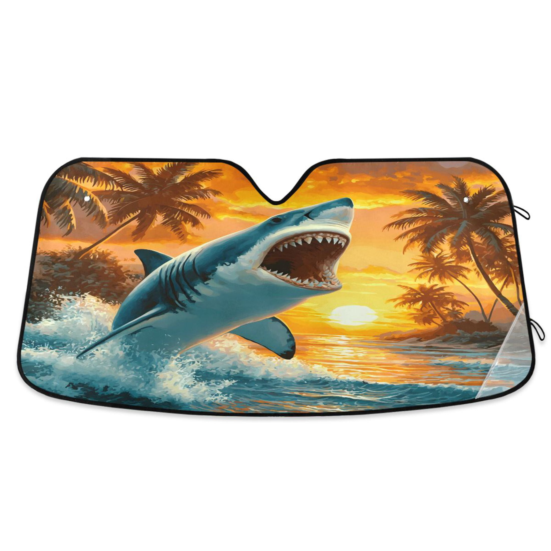 ALAZA Shark at Sunset Pattern Car Windshield Sun Shade Foldable UV Ray ...