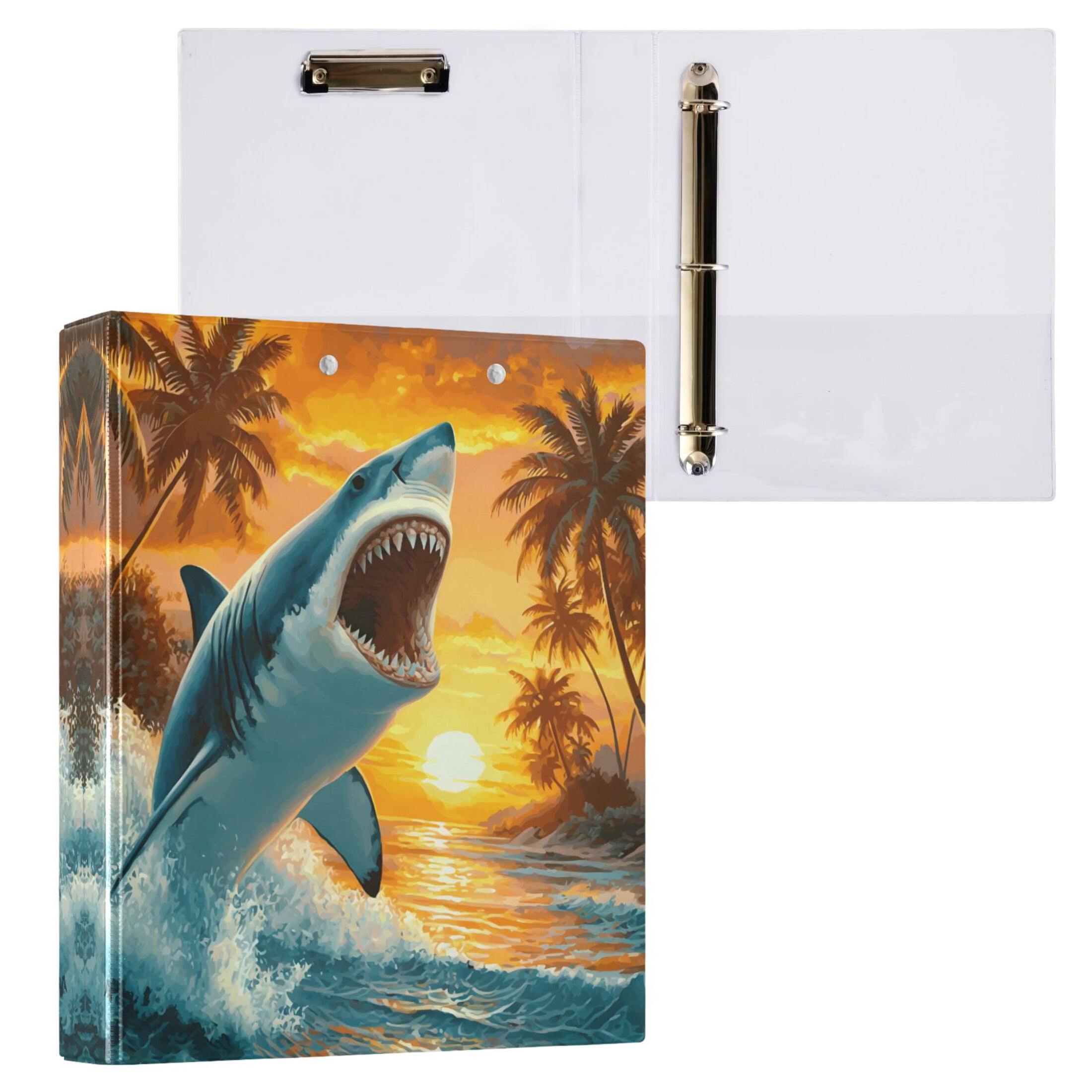 ALAZA Shark at Sunset Hardcover 3 Ring Binder 1.5" D-Rings with ...