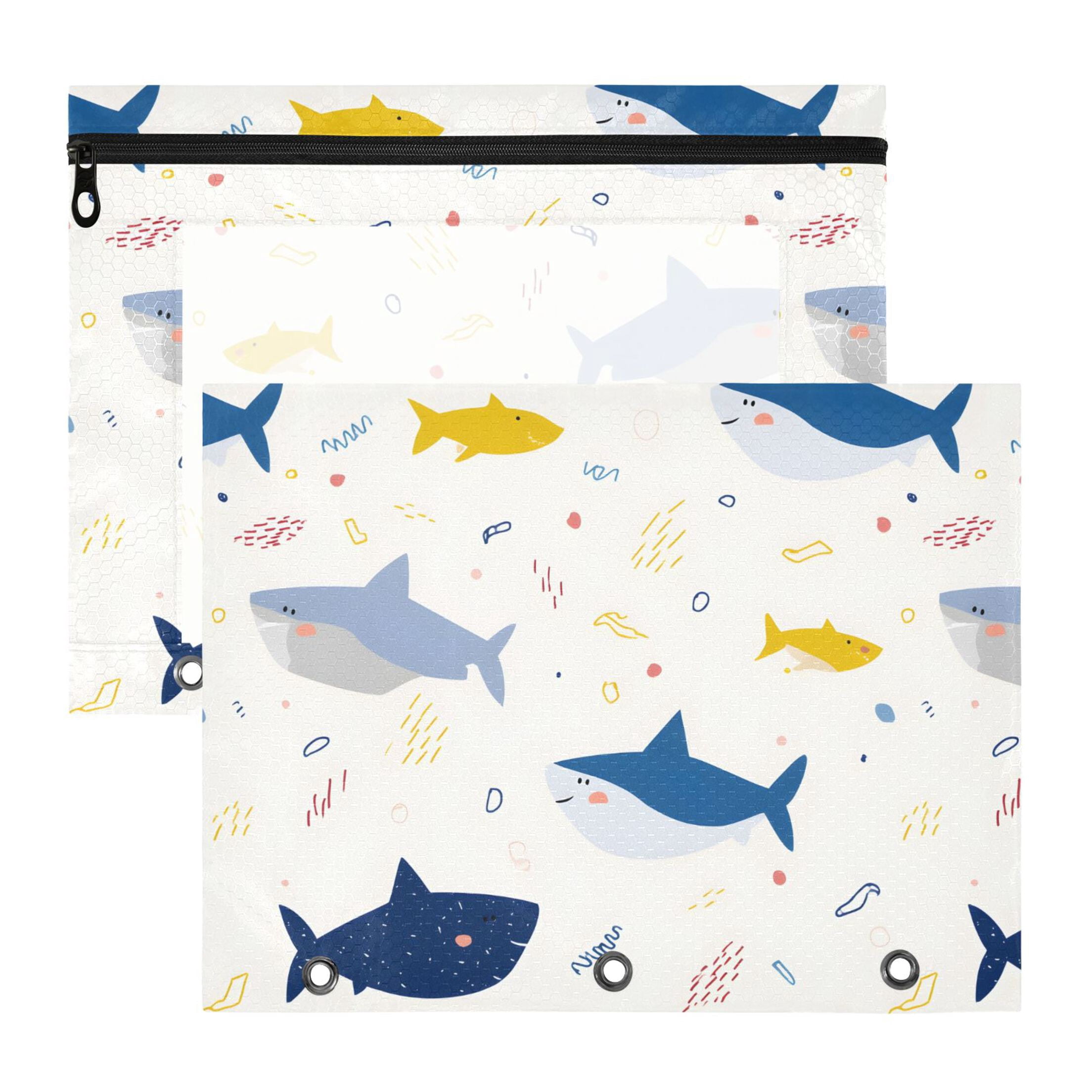 ALAZA Sharks Cartoon Pattern Pencil Pouch 3 Ring Binder with Clear ...