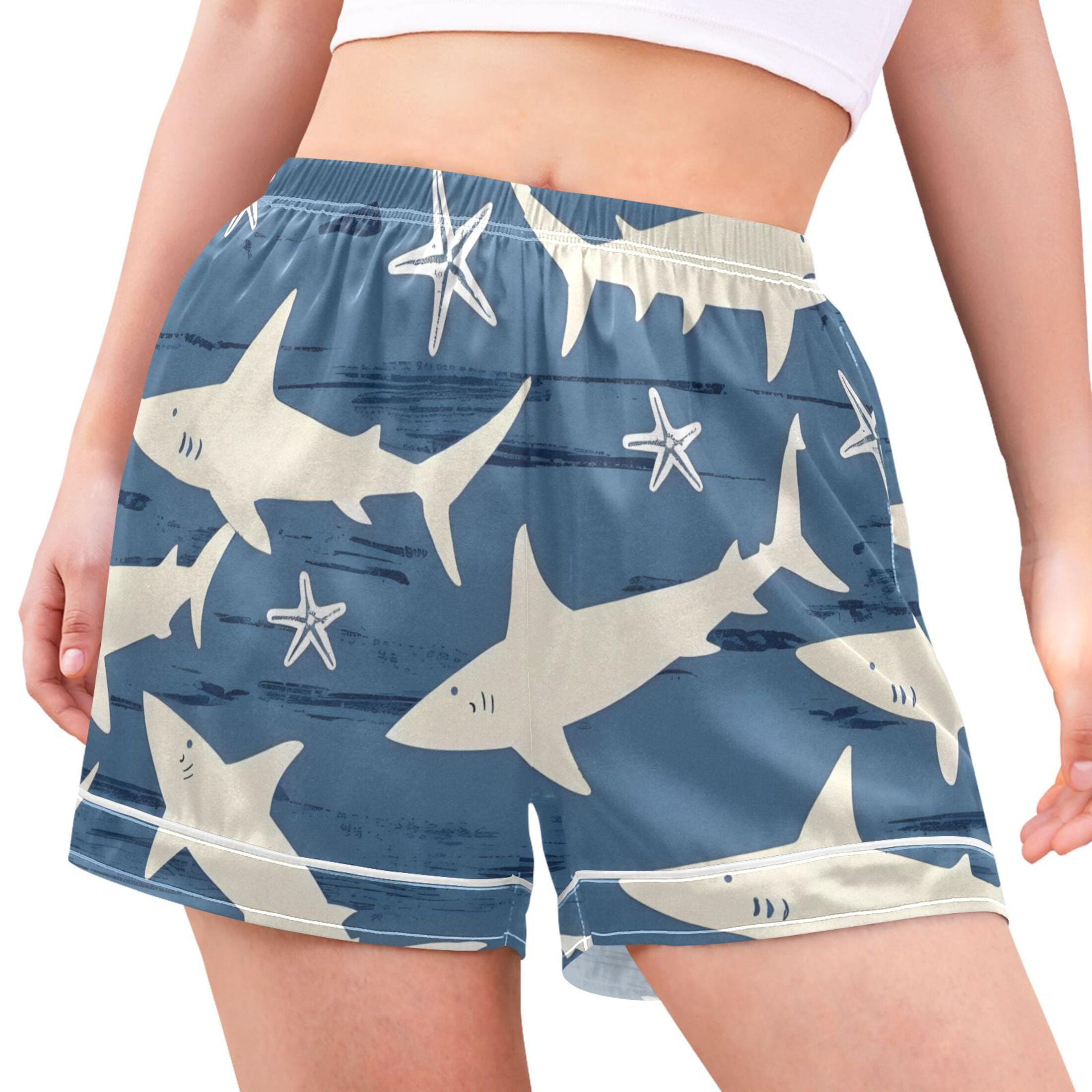 ALAZA Sharks and Starfish Women's Pajama Lounge Shorts Bottoms Sleep ...