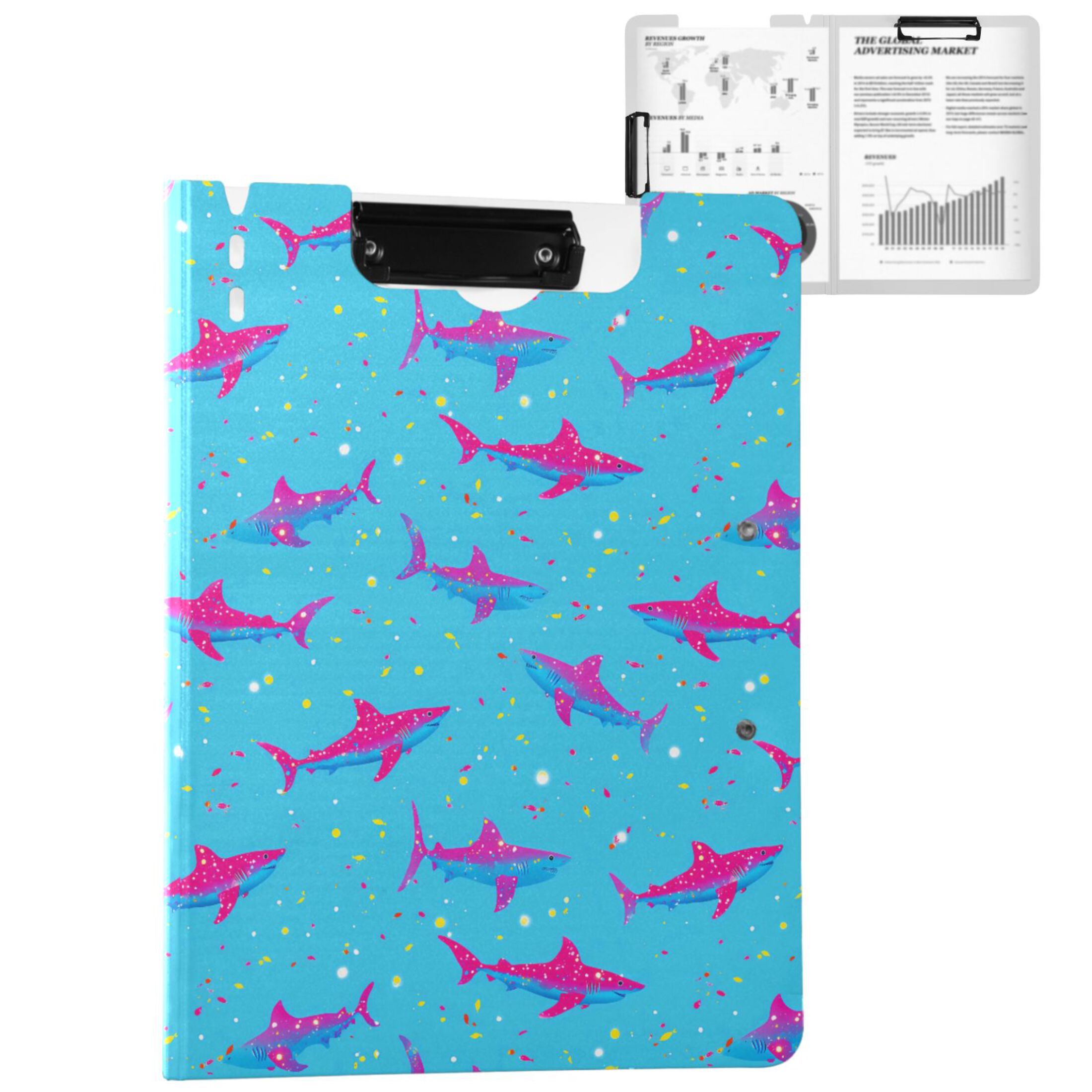 ALAZA Sharks on Blue A4 Foldable Clipboard 360 Degree Folder Binder ...