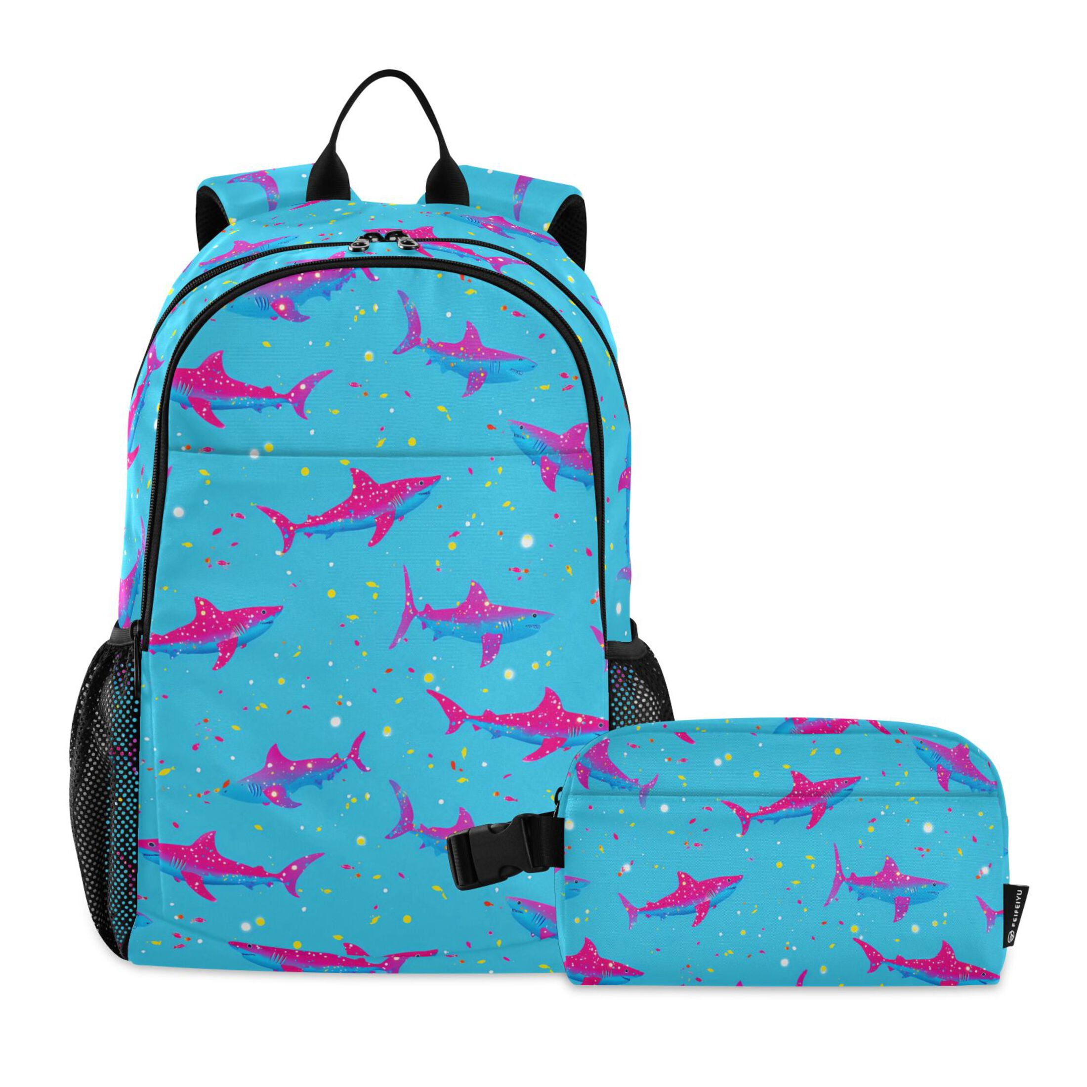 ALAZA Sharks on Blue School Backpack Lunch Box Set Student Bookbag ...