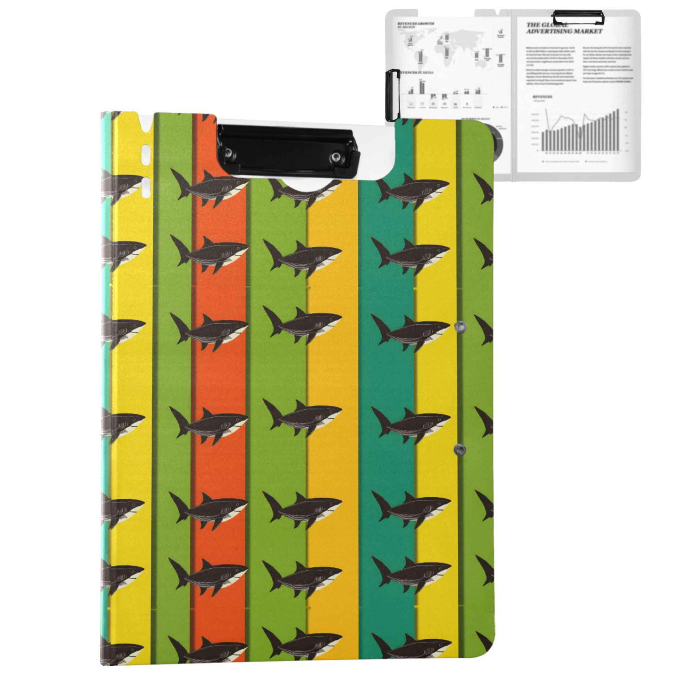 ALAZA Sharks on Rainbow A4 Foldable Clipboard 360 Degree Folder Binder ...