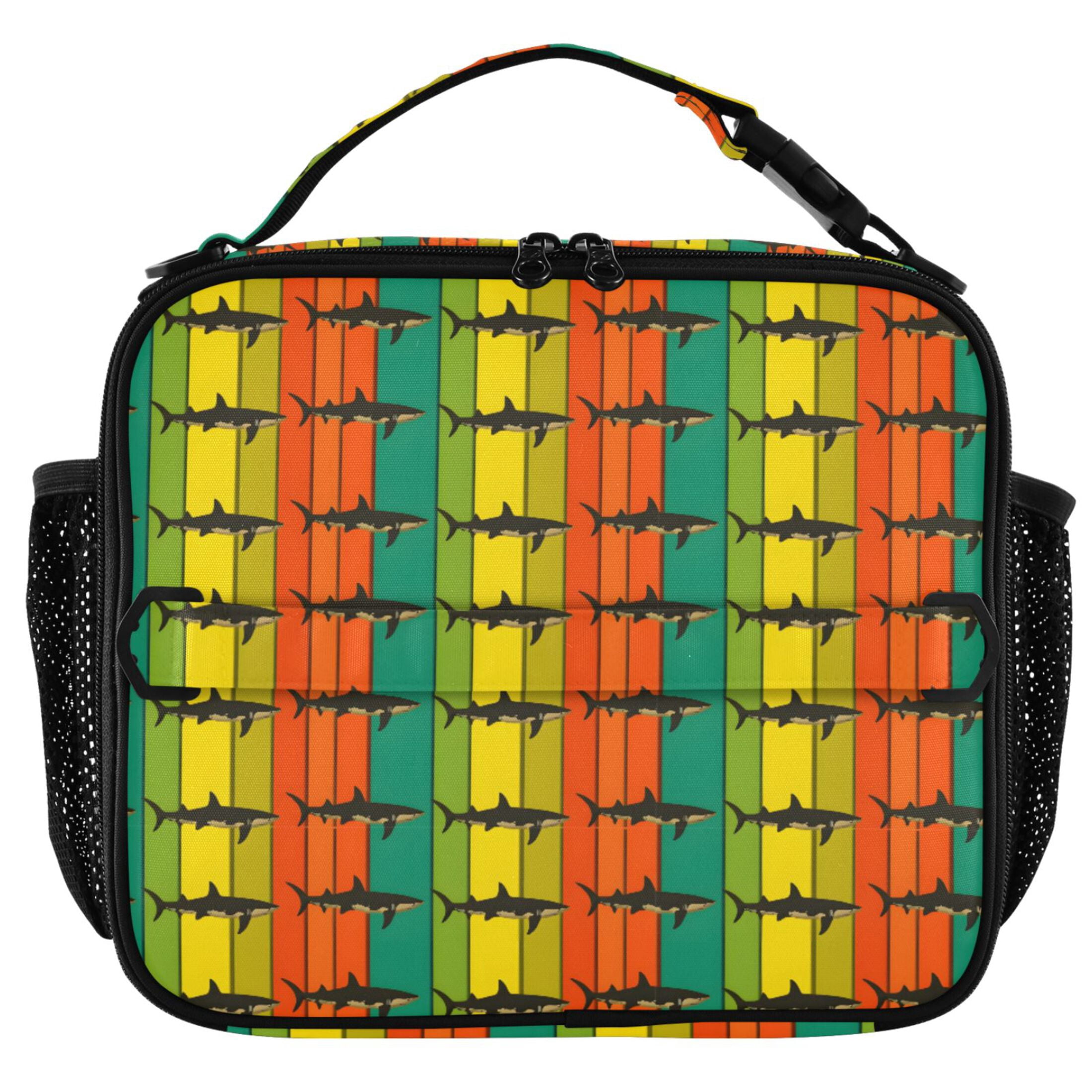 ALAZA Sharks on Rainbow Stripes Insulated Lunch Box Lunch Bag Cooler ...