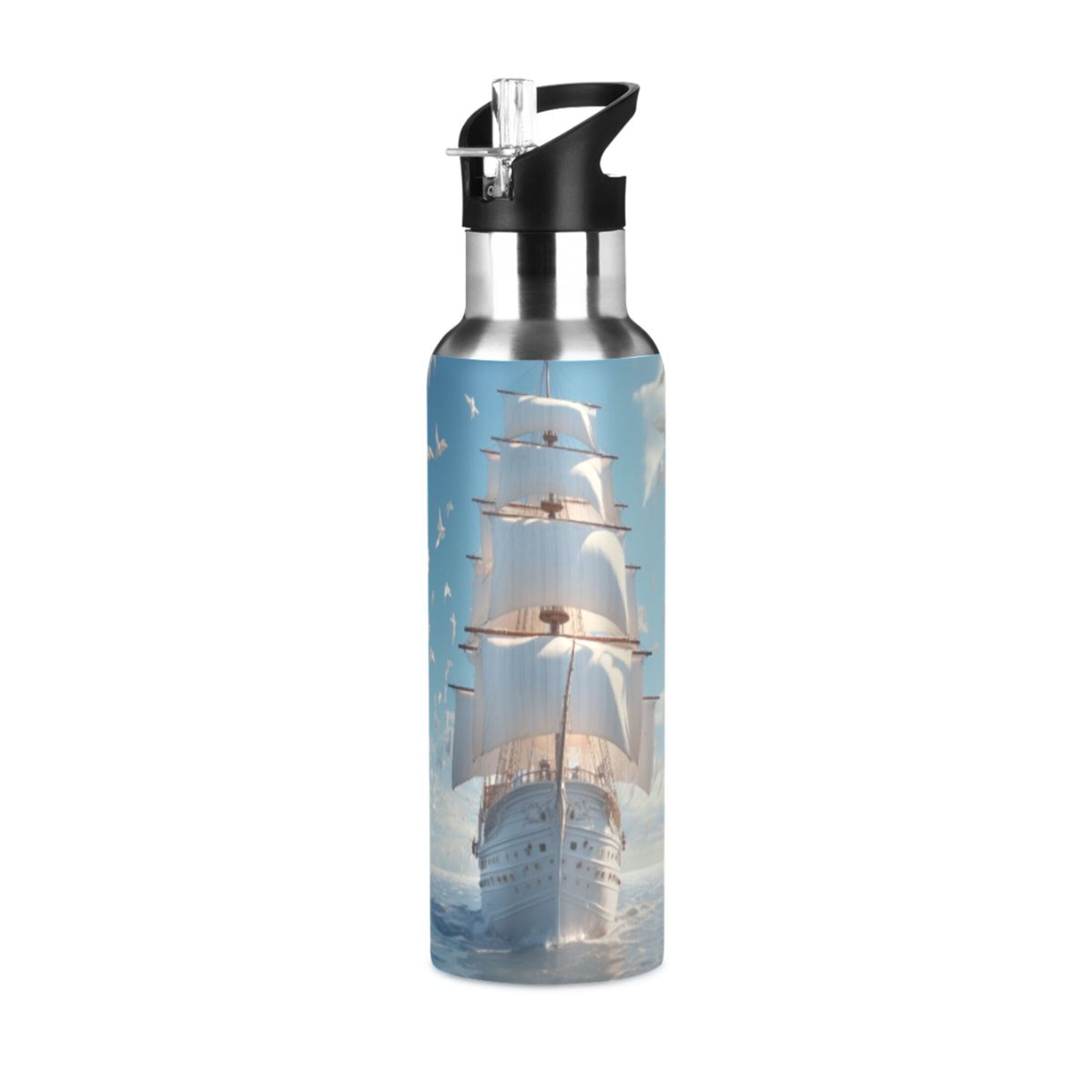 ALAZA Ship and Seagull on Sea Water Bottle Insulated Flask Stainless ...