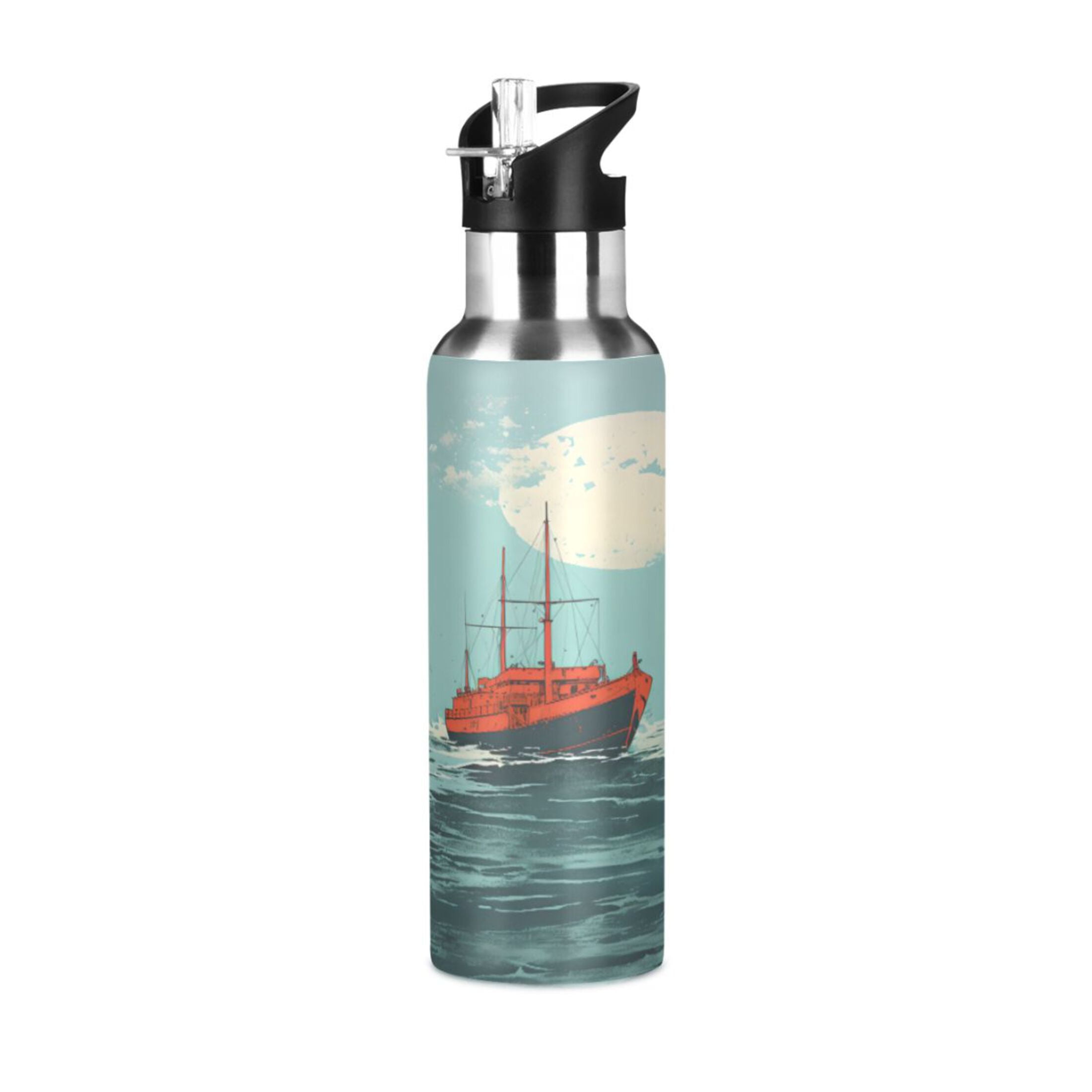 ALAZA Ship on Sea Water Bottle Insulated Flask Stainless Steel Straw ...