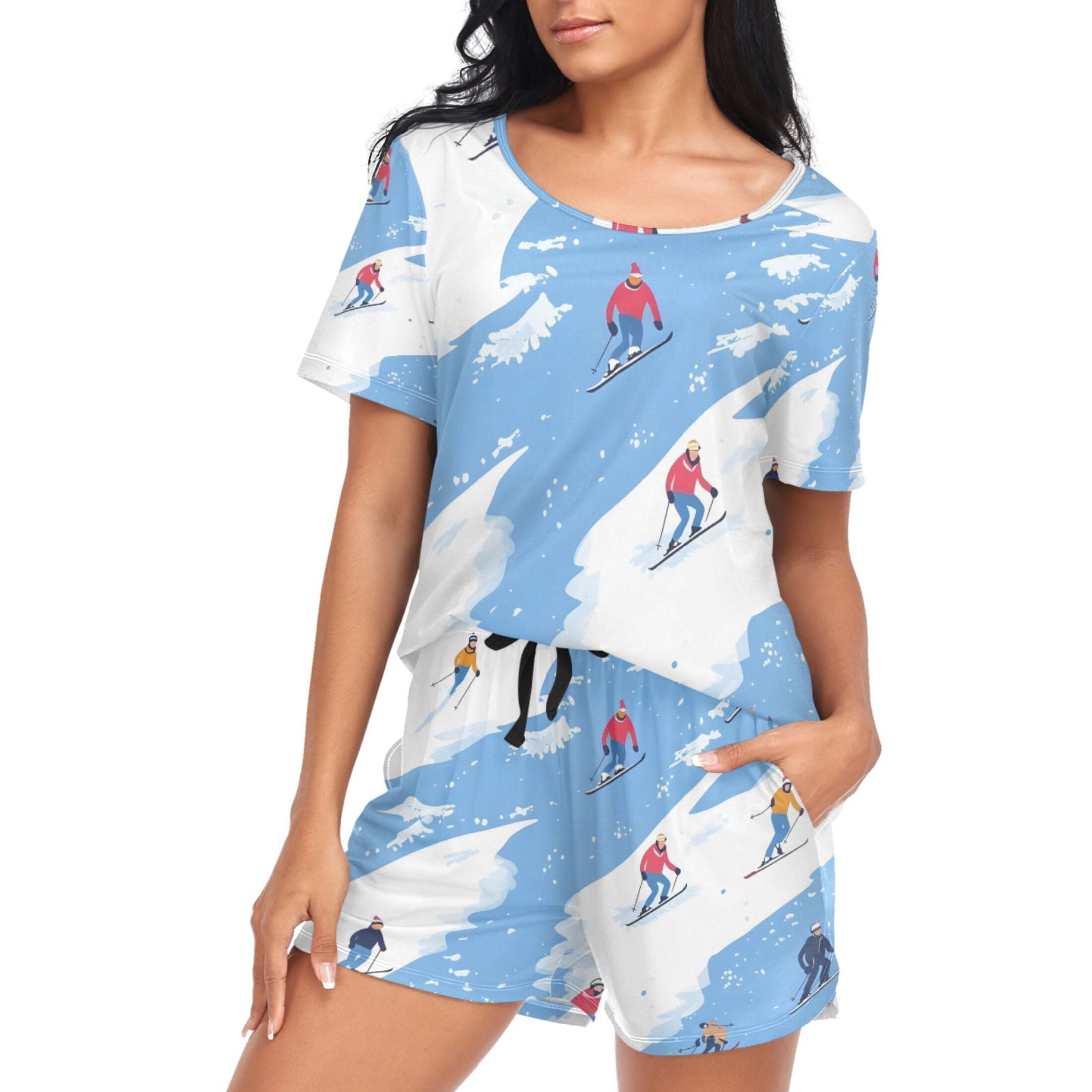 ALAZA Skater on Winter Women's Pajama Set Short Sleepwear Loungewear ...