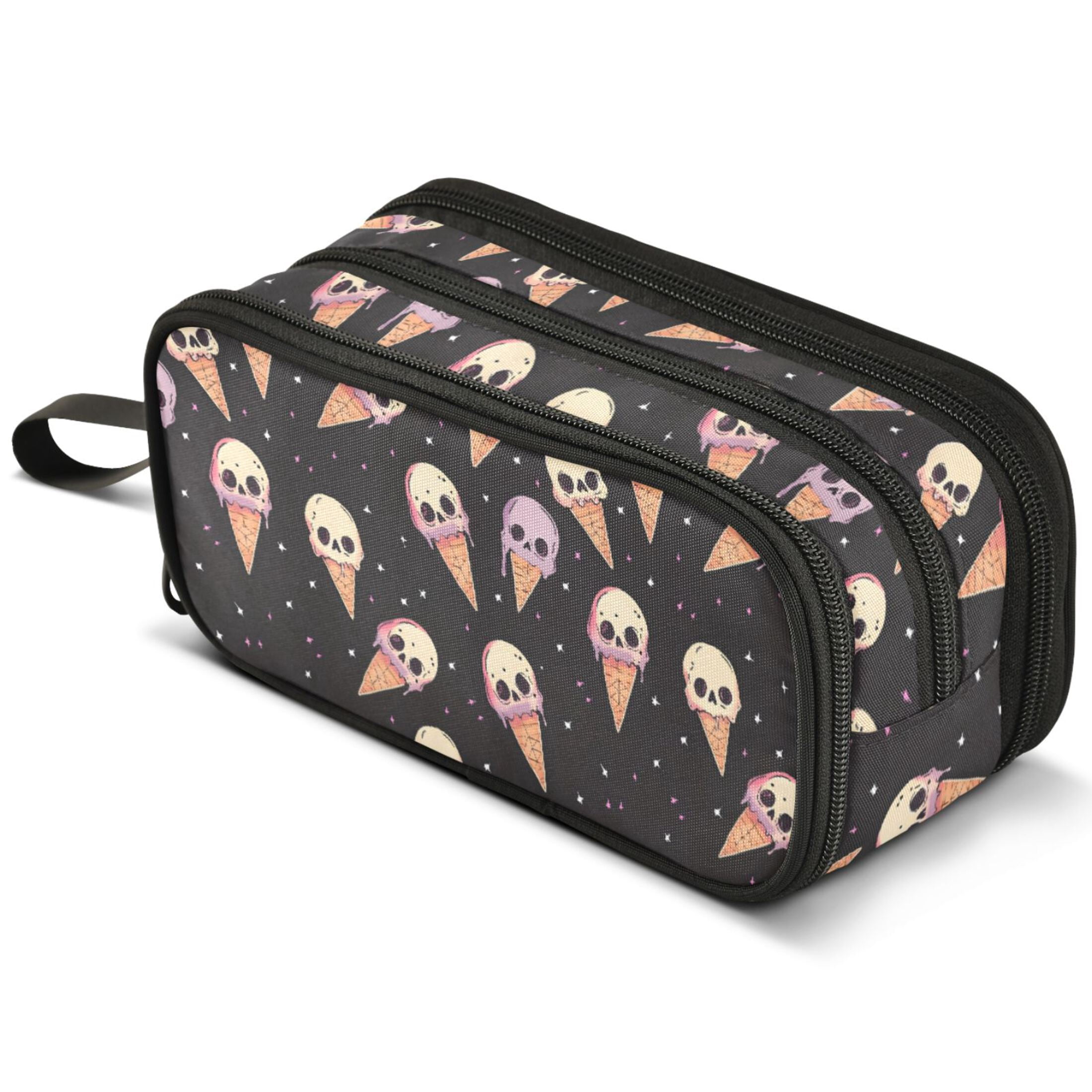 ALAZA Skeleton Ice Cream Pencil Case Bag Large 3 Compartment Pen Pouch ...