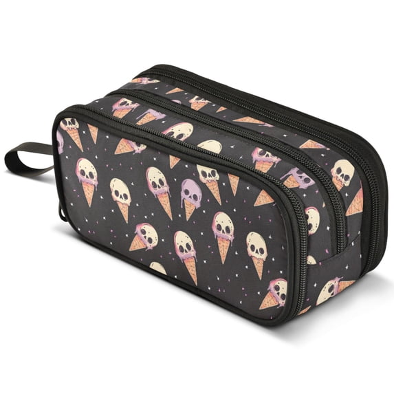 ALAZA Skeleton Ice Cream Pencil Case Bag Large 3 Compartment Pen Pouch ...