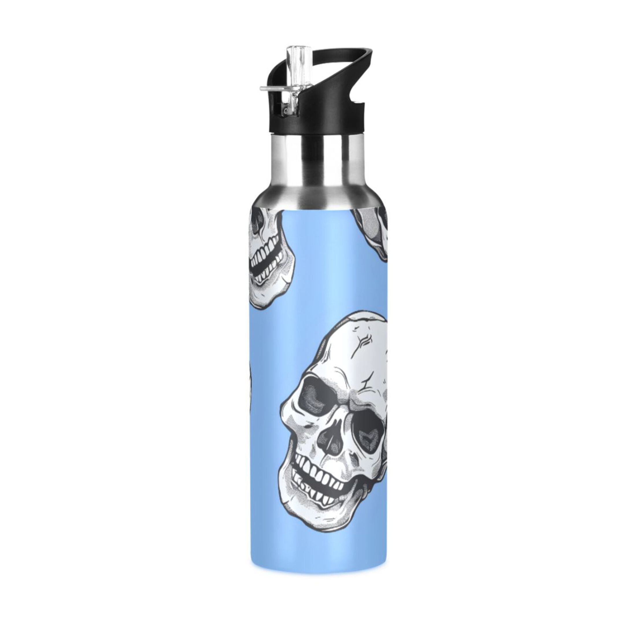 ALAZA Skeleton Skull Head Water Bottle Insulated Flask Stainless Steel Straw Lid 20 oz - Walmart.com