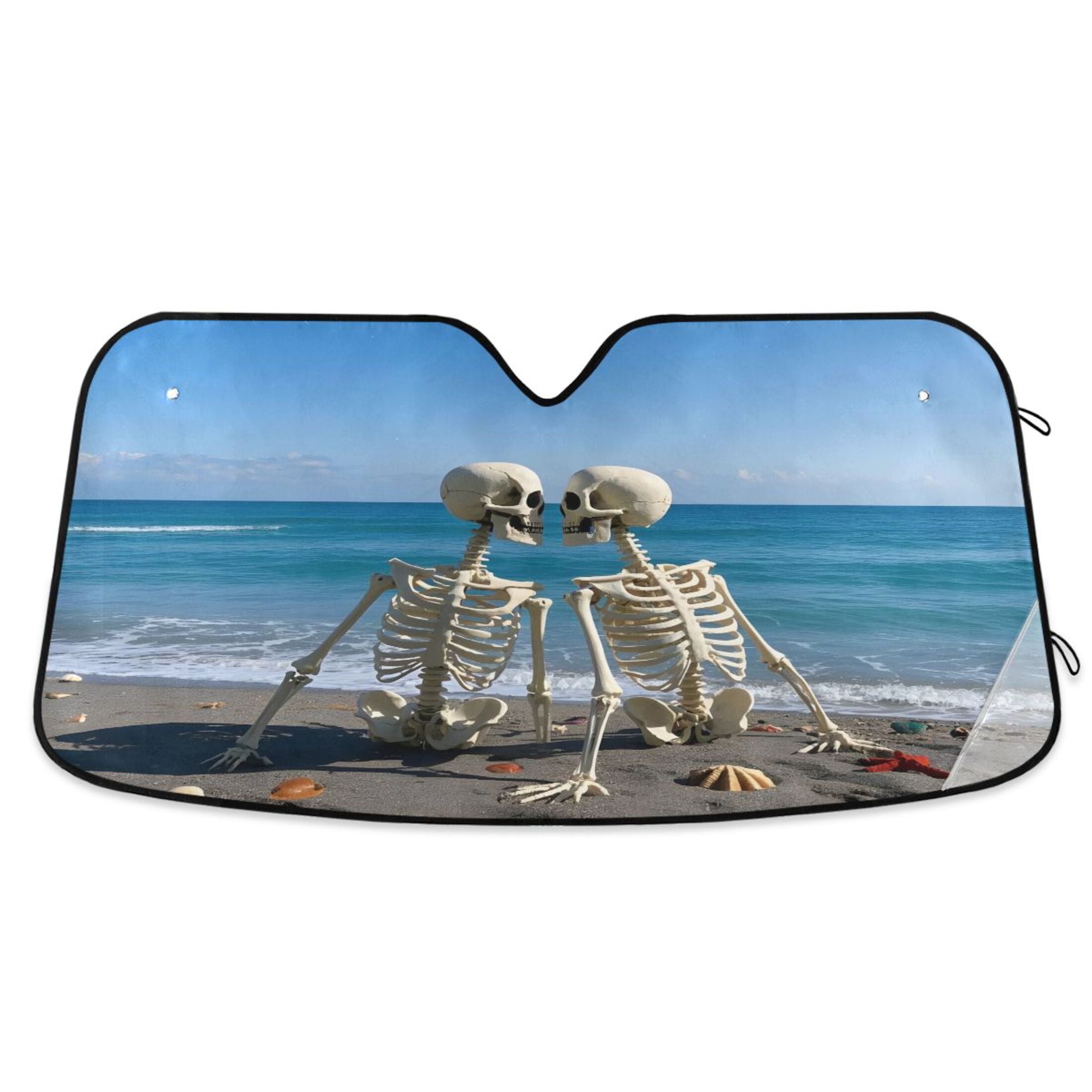 ALAZA Skeleton on Seaside Windshield Sun Shade Car Foldable Sun Visor ...