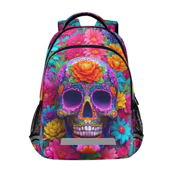 ALAZA Skull Ethnic Flowers Pattern Backpack Elementary School Bags ...
