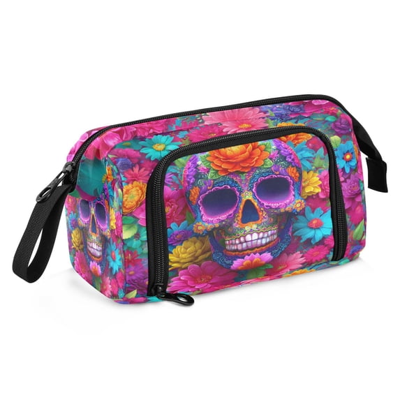 ALAZA Skull Ethnic Flowers Pencil Pouch Big Capacity Pencil Case Zipper ...