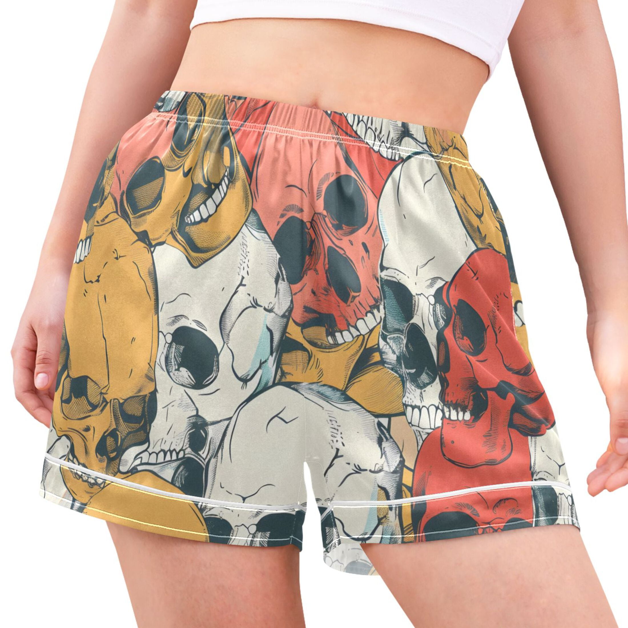 ALAZA Skull Head Hand Drawn Women's Pajama Lounge Shorts Bottoms Sleep ...
