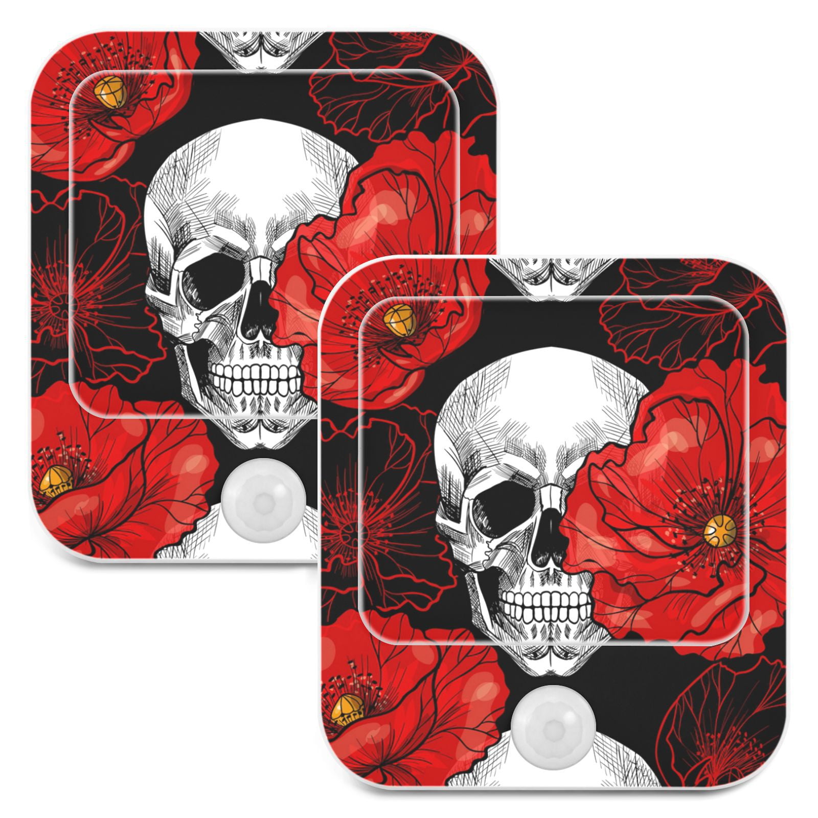 ALAZA Skull Red Poppy Flower Floral Cute Night Lights Plug into Wall -2 ...
