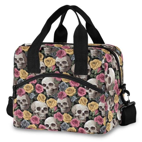 ALAZA Skull Roses Flower-p5 Insulated Lunch Box Large Reusable Cooler ...