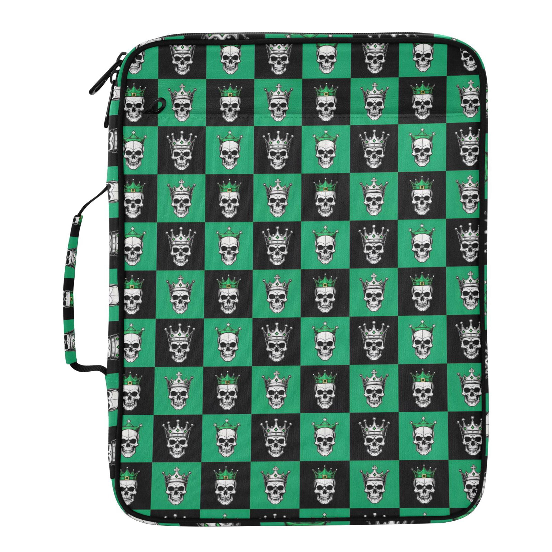ALAZA Skull on Checkered Pattern Expanding Accordion File Folder 3 Ring ...