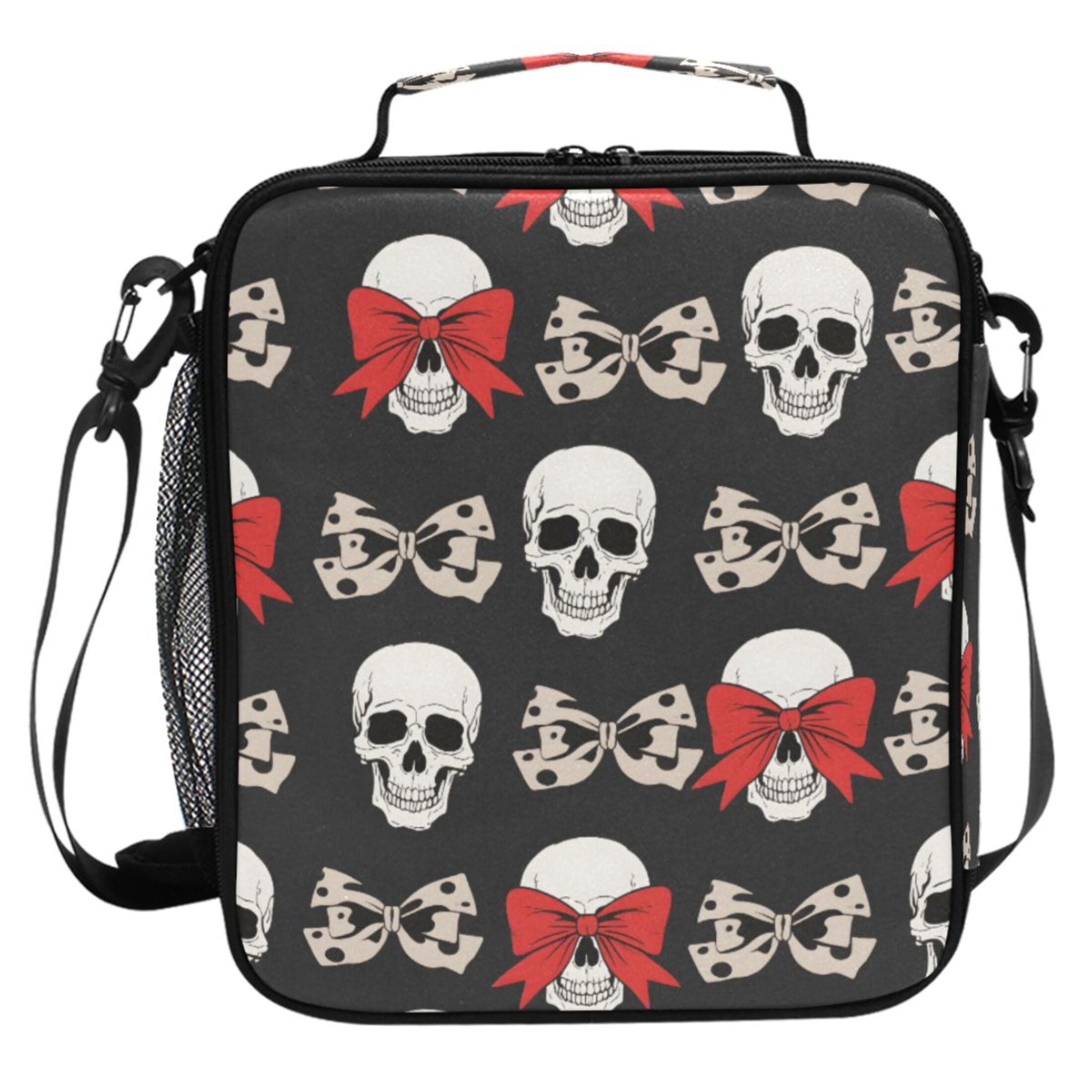 ALAZA Skull with Bow Lunch Box Insulated Cooler Lunch Bag with Shoulder ...