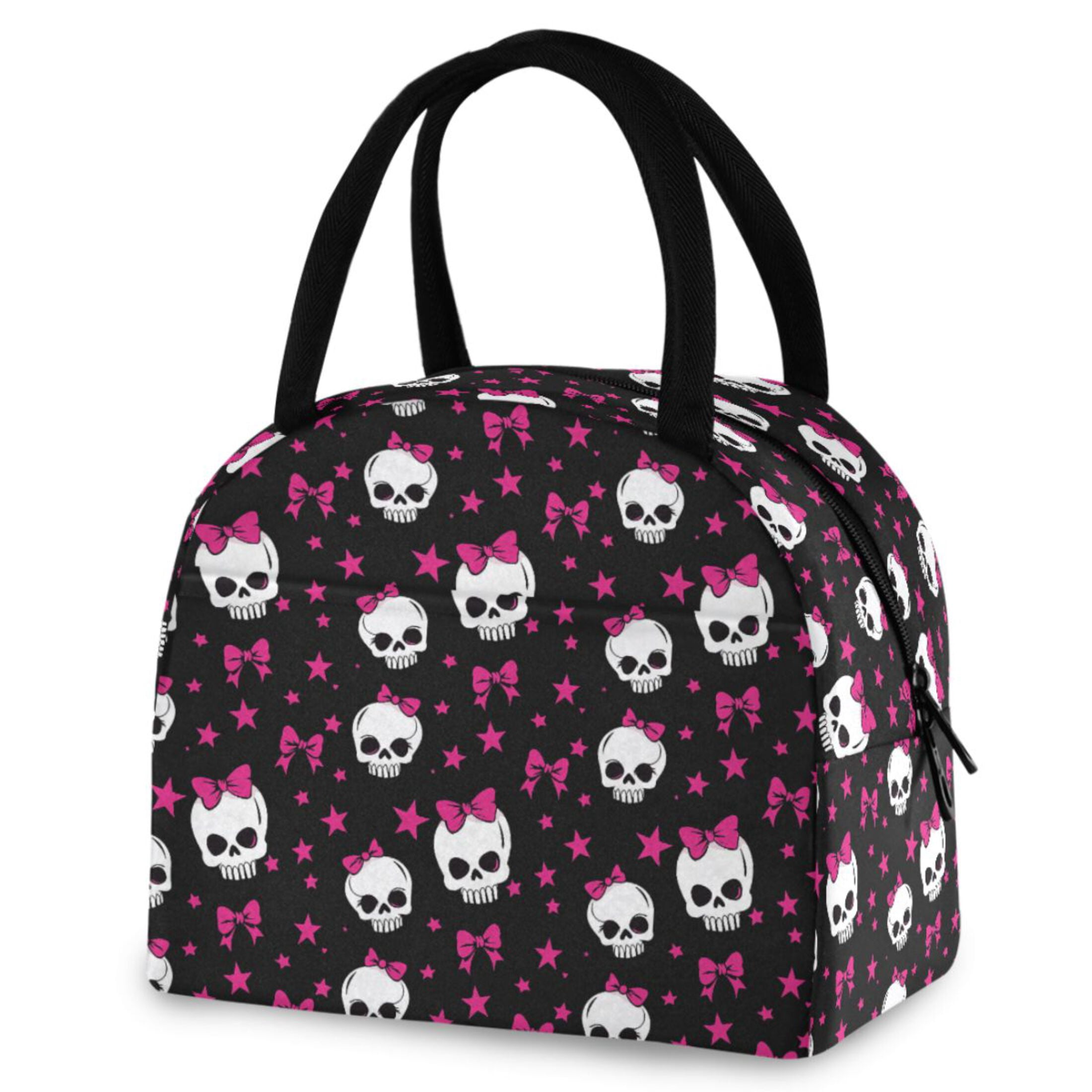 ALAZA Skull with Bows Insulated Lunch Box Reusable Cooler Tote Bag Work ...