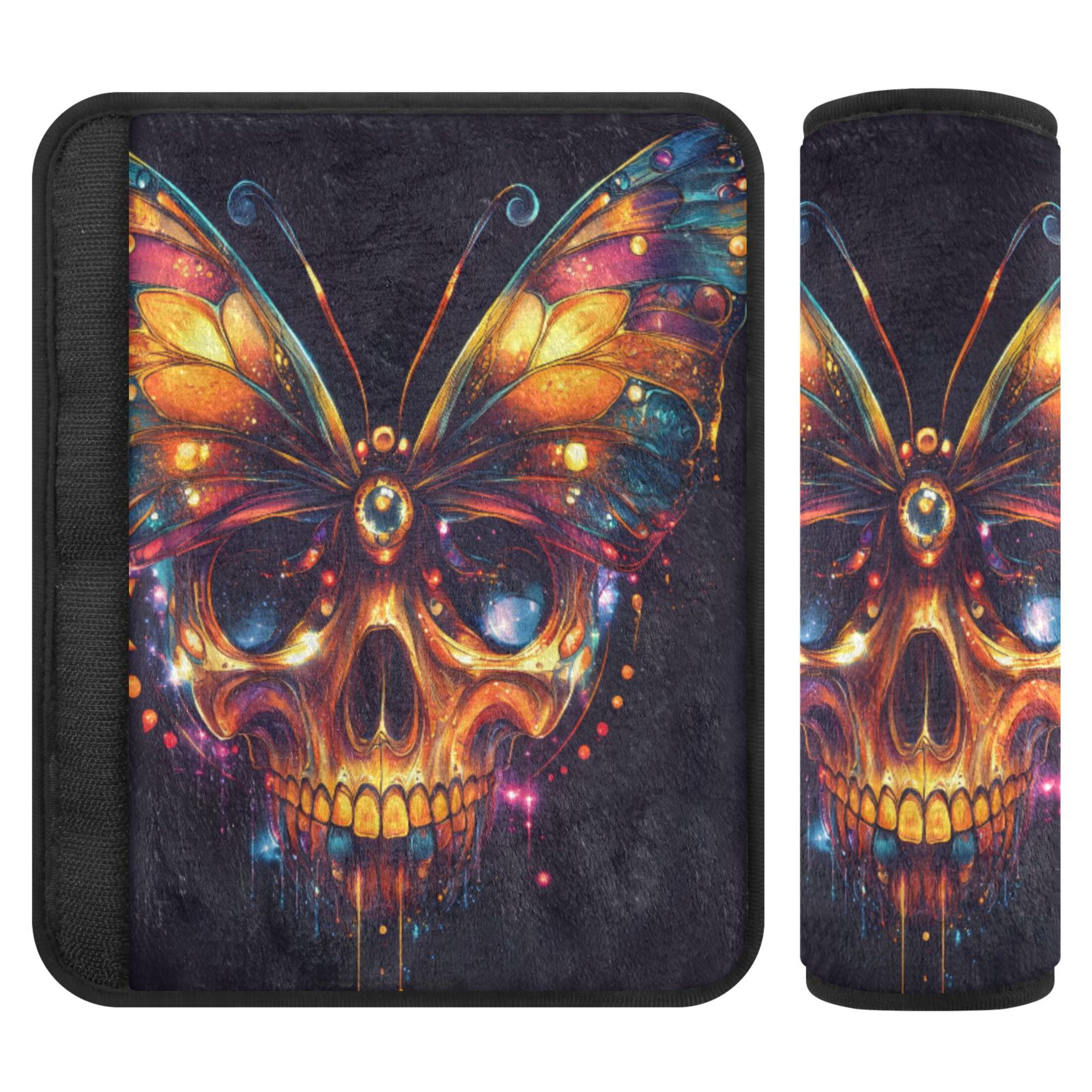 ALAZA Skull with Butterfly Car Seat Belt Adjuster Neck Covers Shoulder ...