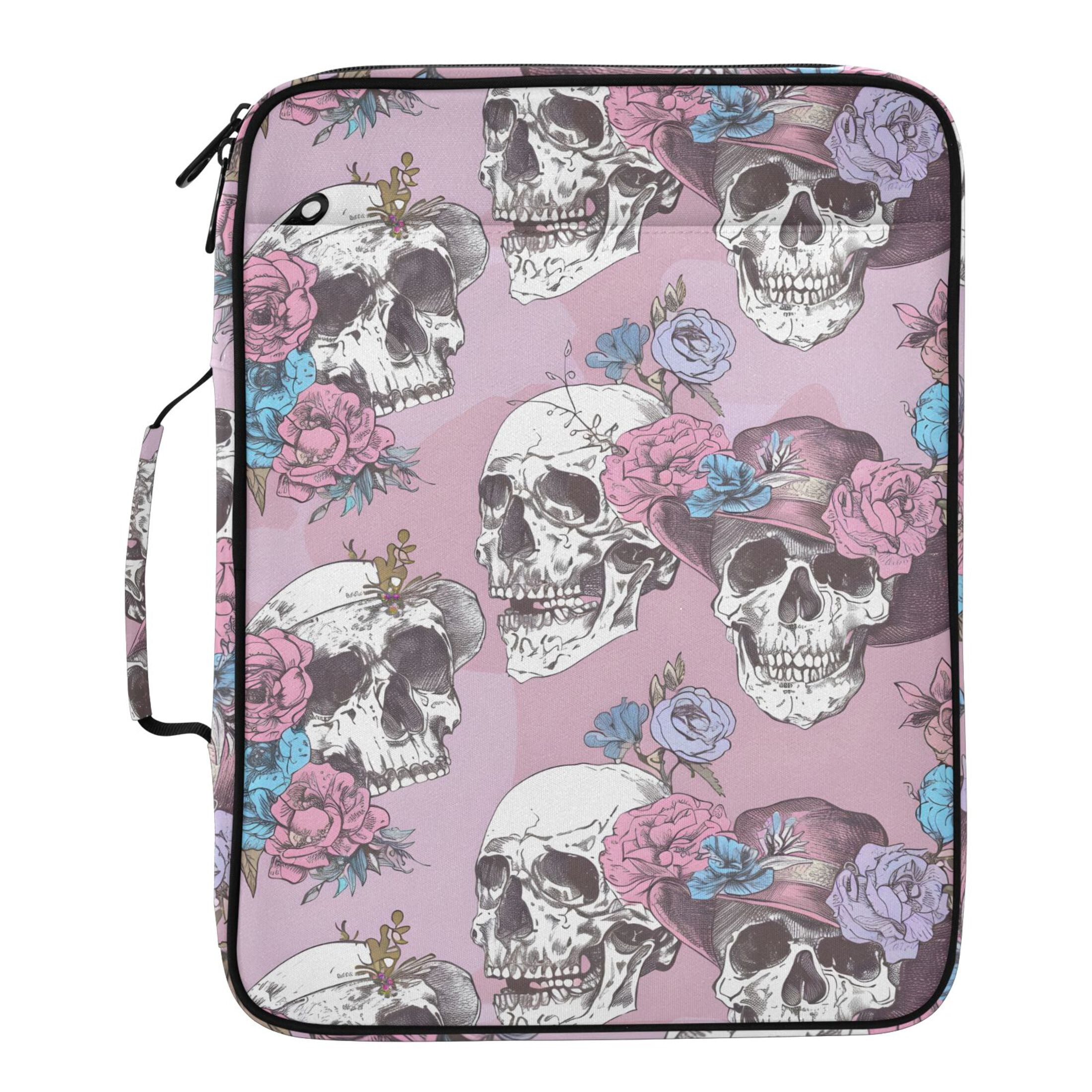 ALAZA Skull with Floral Pattern Expanding Accordion File Folder 3 Ring ...