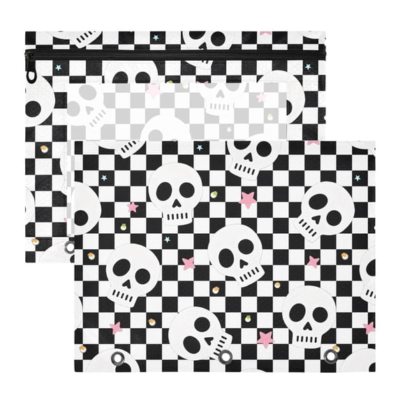 ALAZA Skulls on Checkered Cute Pattern Pencil Pouch 3 Ring Binder with ...