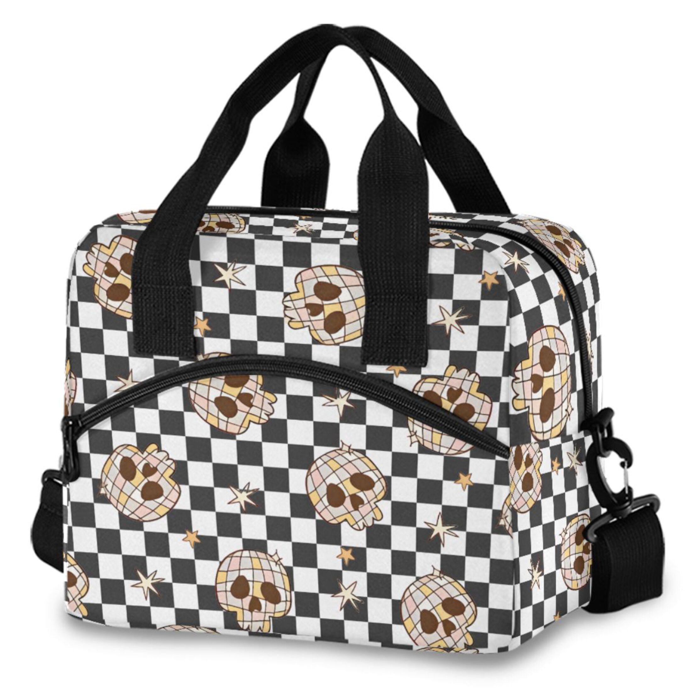 ALAZA Skulls on Checkered Insulated Lunch Box Large Reusable Cooler Bag ...