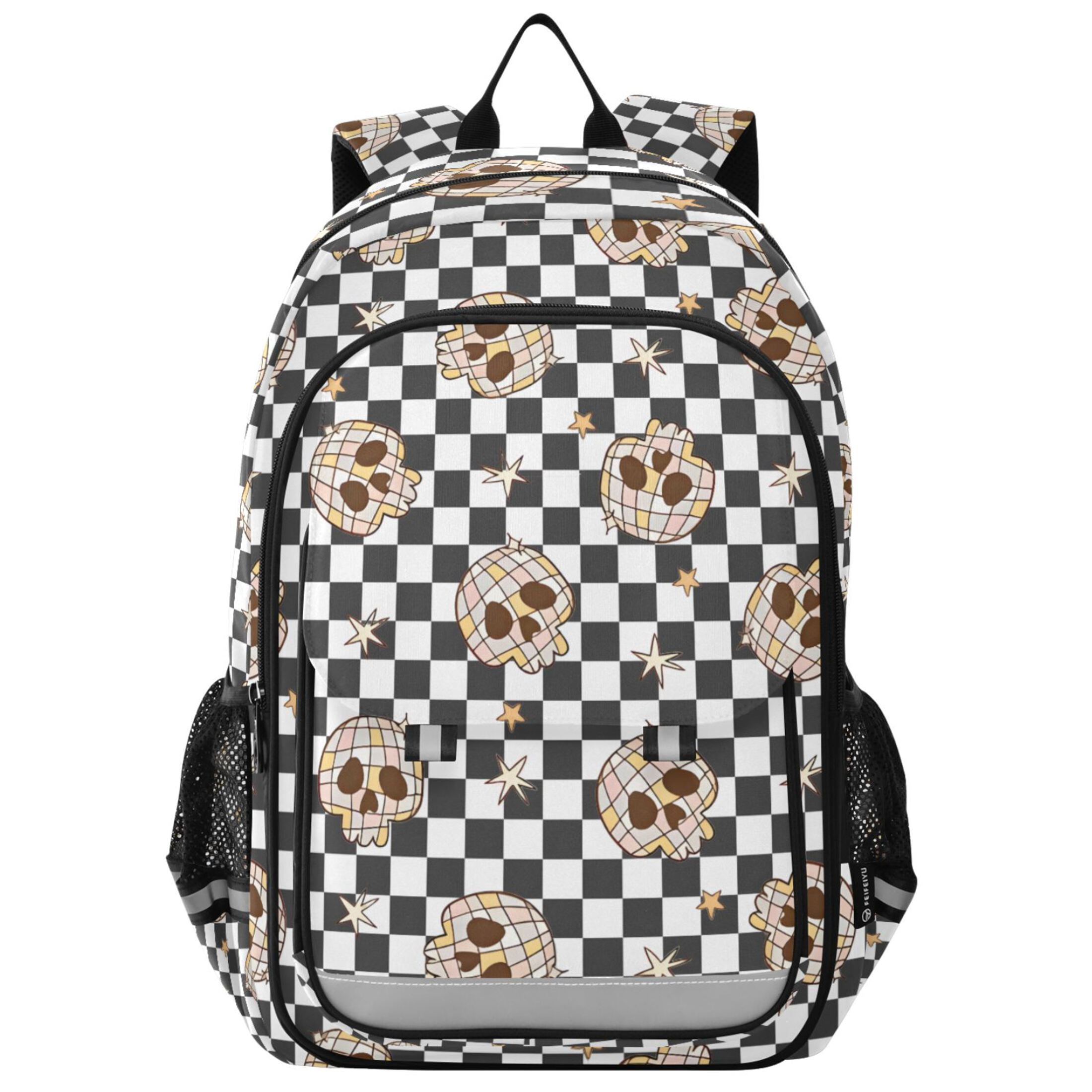 ALAZA Skulls on Checkered School Laptop Backpack Travel Bag Casual ...