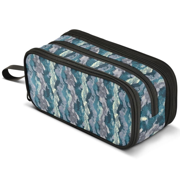 ALAZA Snake Pattern Blue Pencil Case Bag Large 3 Compartment Pen Pouch ...