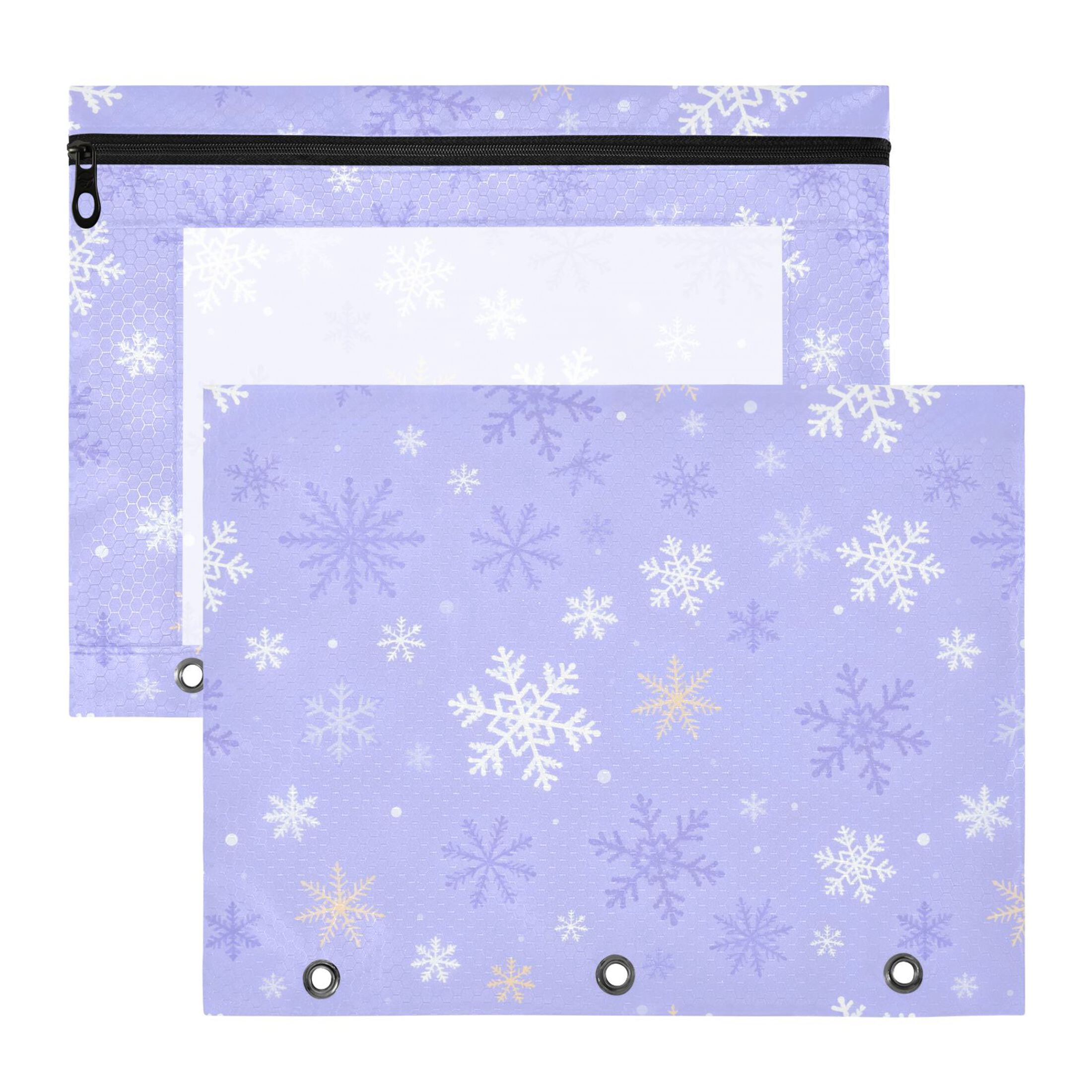 ALAZA Snowflakes Pattern Pencil Pouch 3 Ring Binder with Clear Window ...