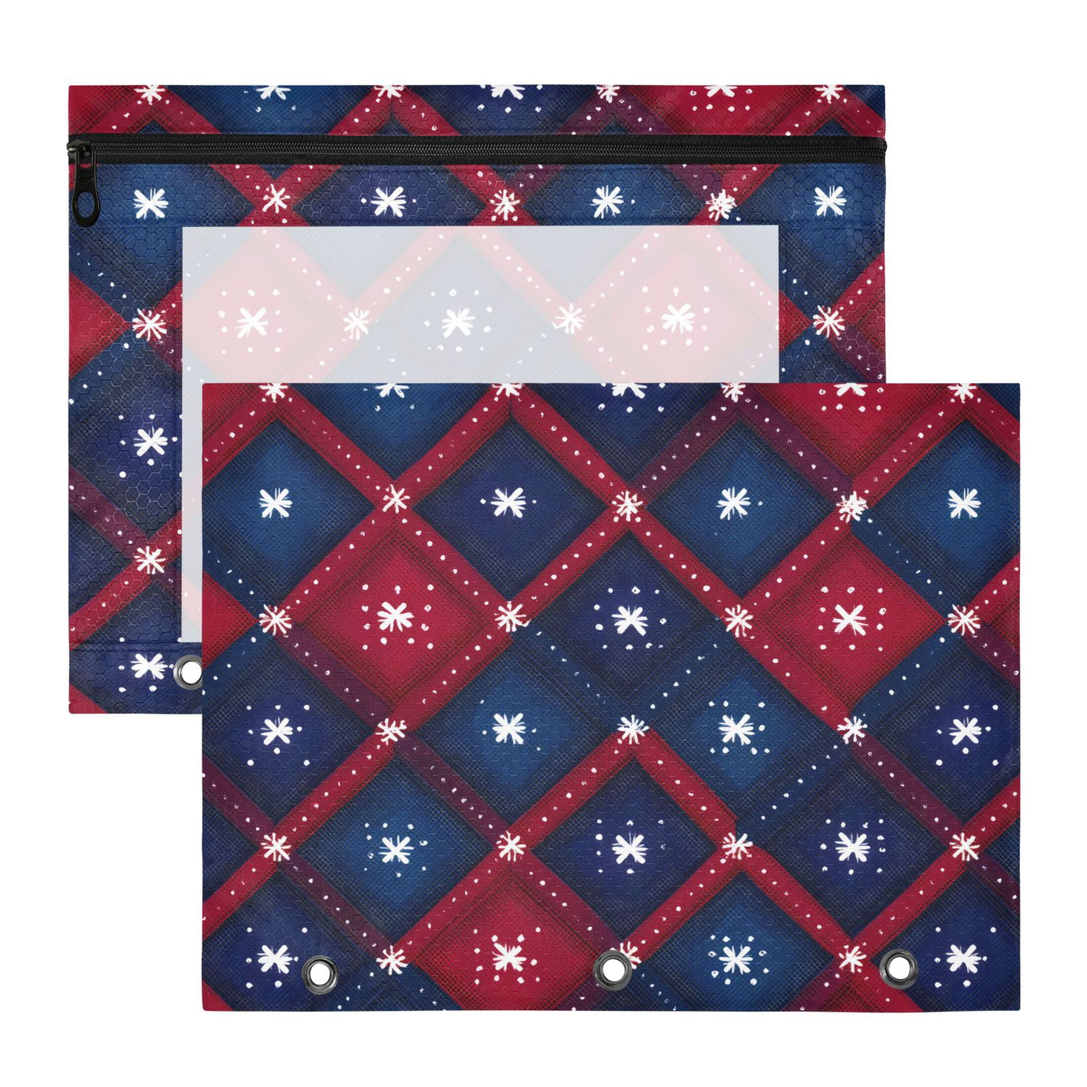 ALAZA Snowflakes on Checkered Pattern Pencil Pouch 3 Ring Binder with ...