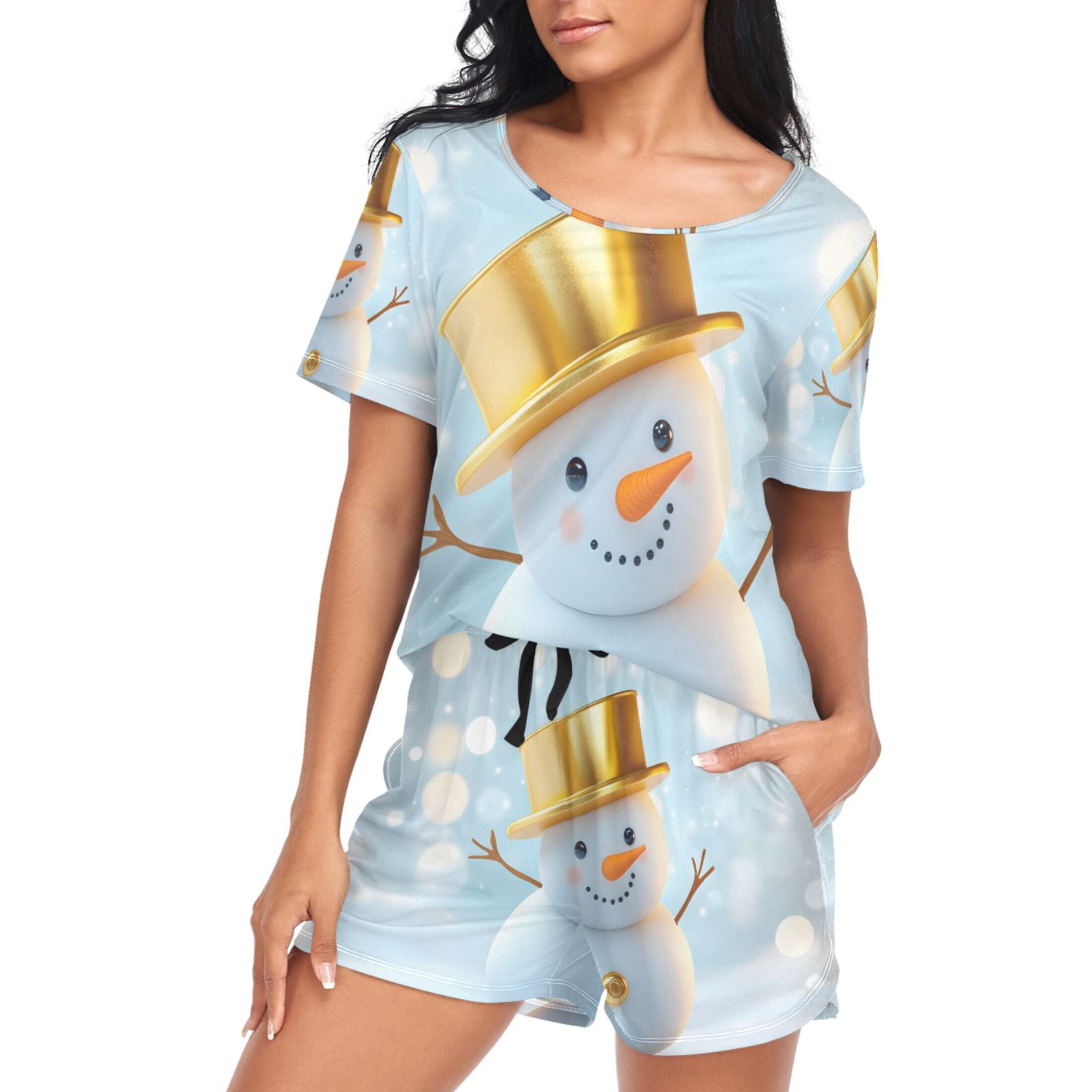 ALAZA Snowman with Hat Women's Pajama Set Short Sleepwear Loungewear ...