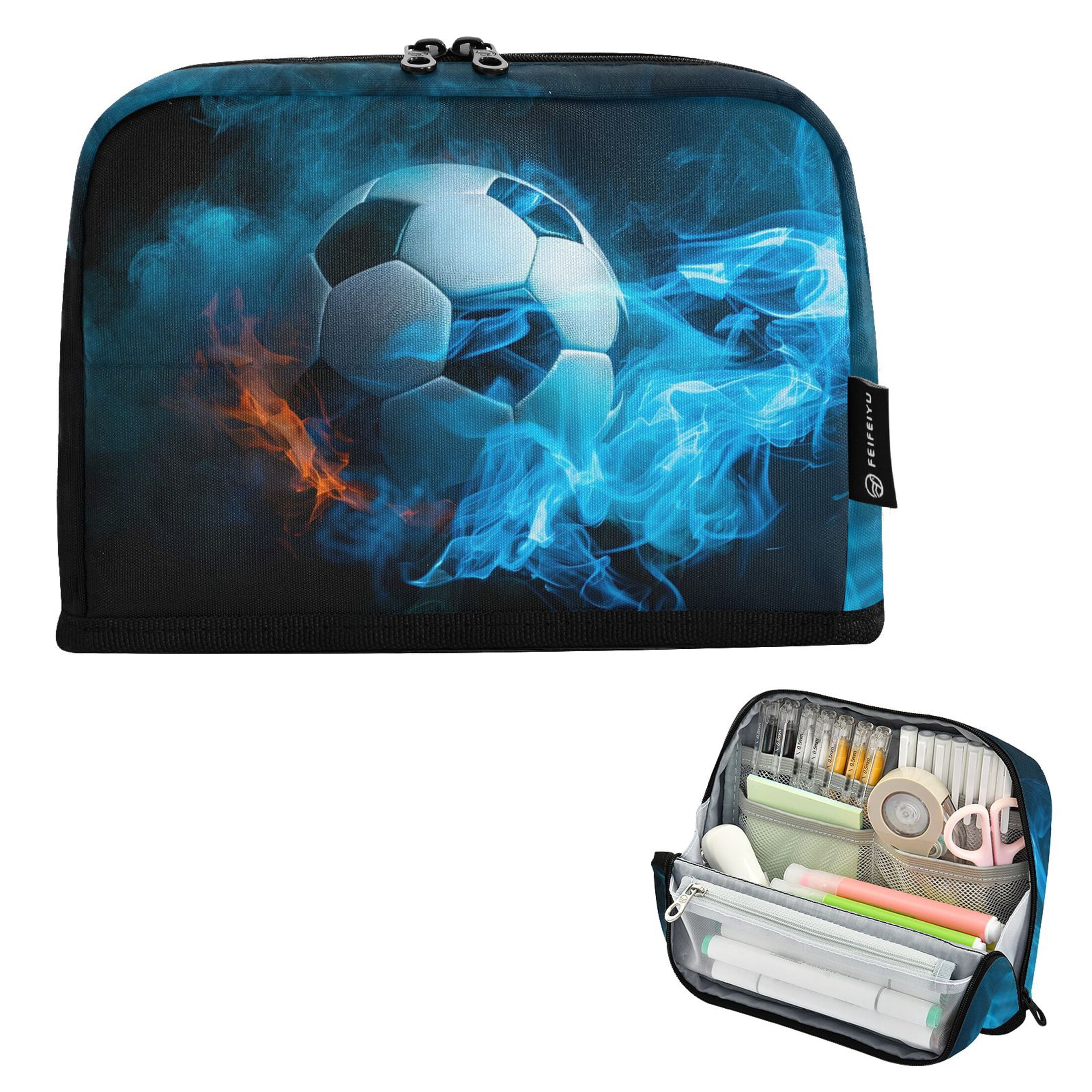 ALAZA Soccer Ball with Fire Pencil Case Pen Pouch Bag Large Capacity ...