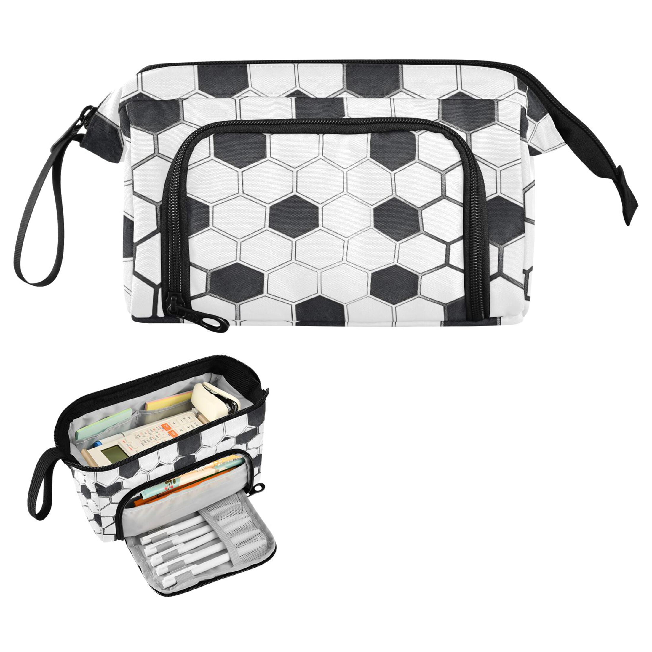 ALAZA Soccer Checkered Shapes Pencil Pouch Big Capacity Pencil Case ...