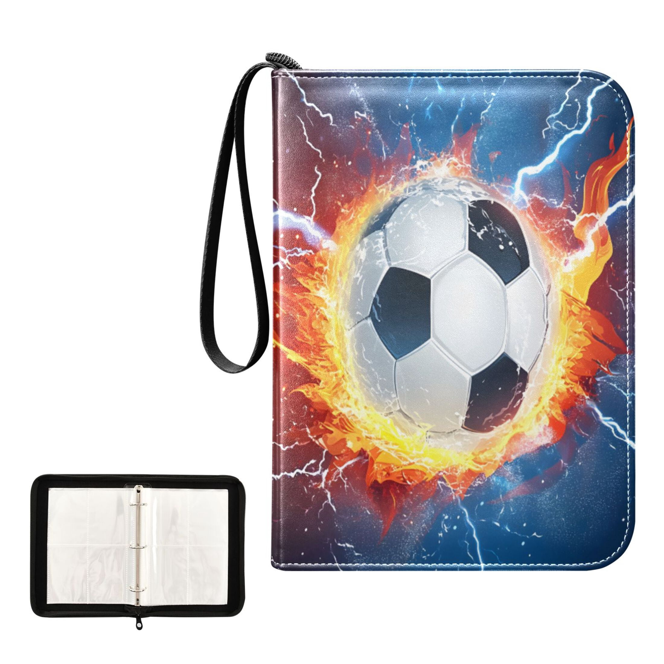 ALAZA Soccer with Fire Lightning Trading Card Binder 4 Pocket Cards ...