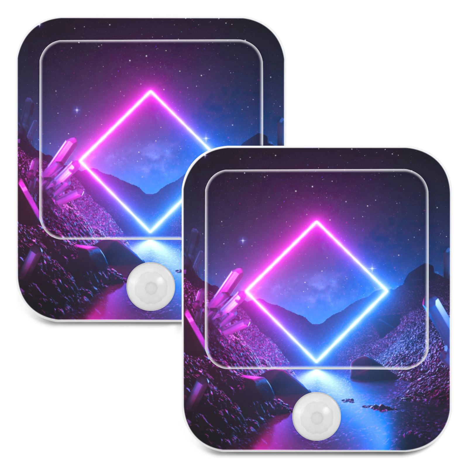 ALAZA Space Palnet Cosmic Landscape Cute Night Lights Plug into Wall -2 Pack, Motion Sensor ...