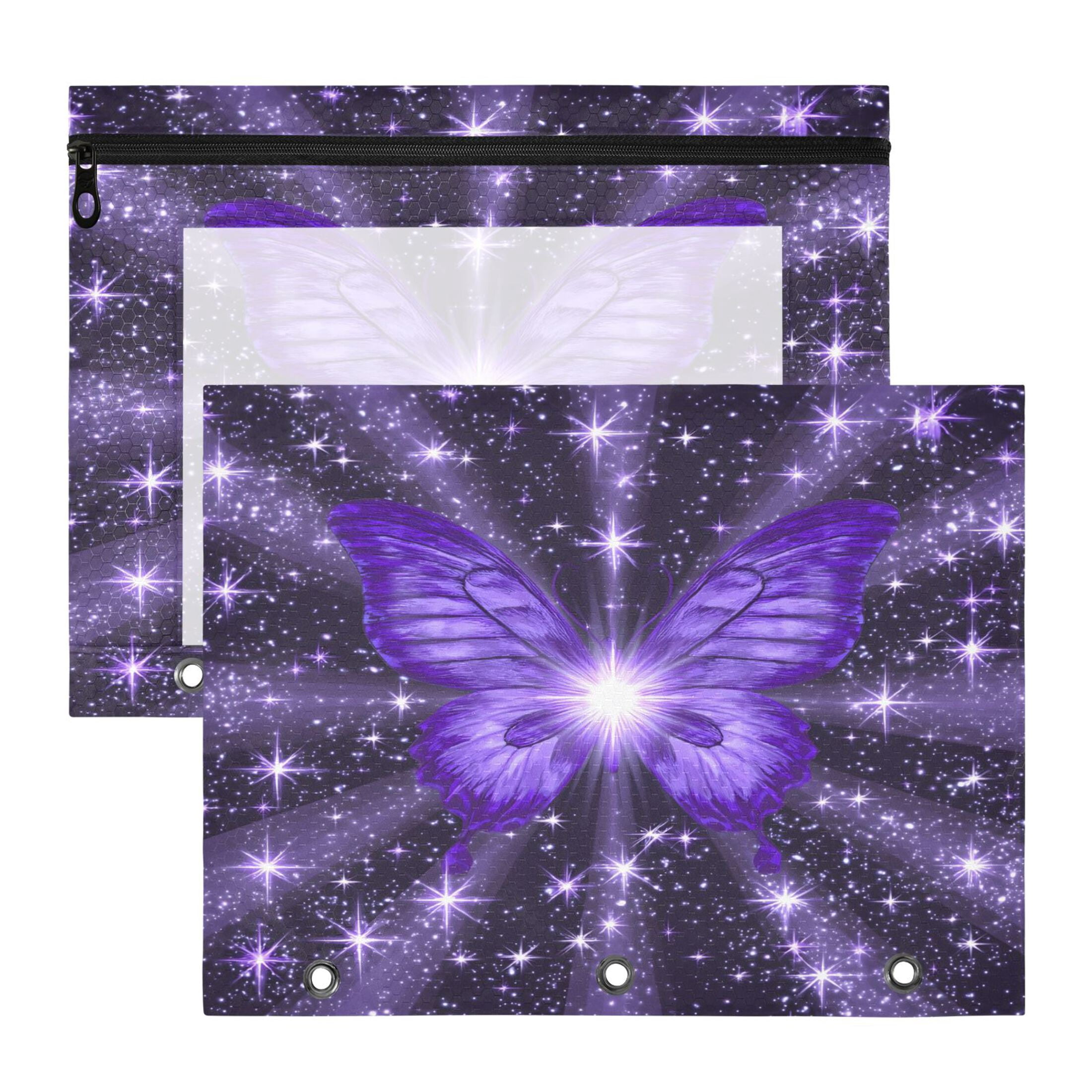 ALAZA Sparkling Butterfly Purple-a7 Pattern Pencil Pouch 3 Ring Binder ...