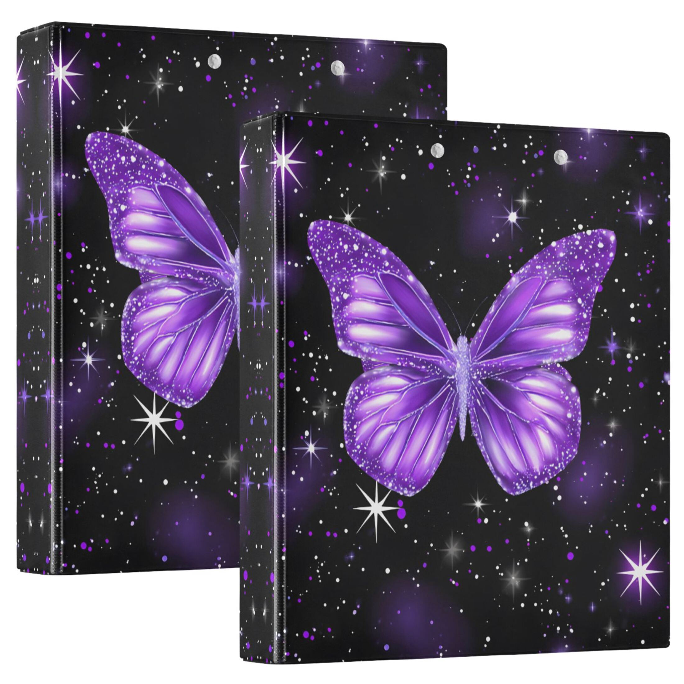 ALAZA Sparkling Butterfly Purple-a9 Hardcover 3 Ring Binder 1.5" D ...