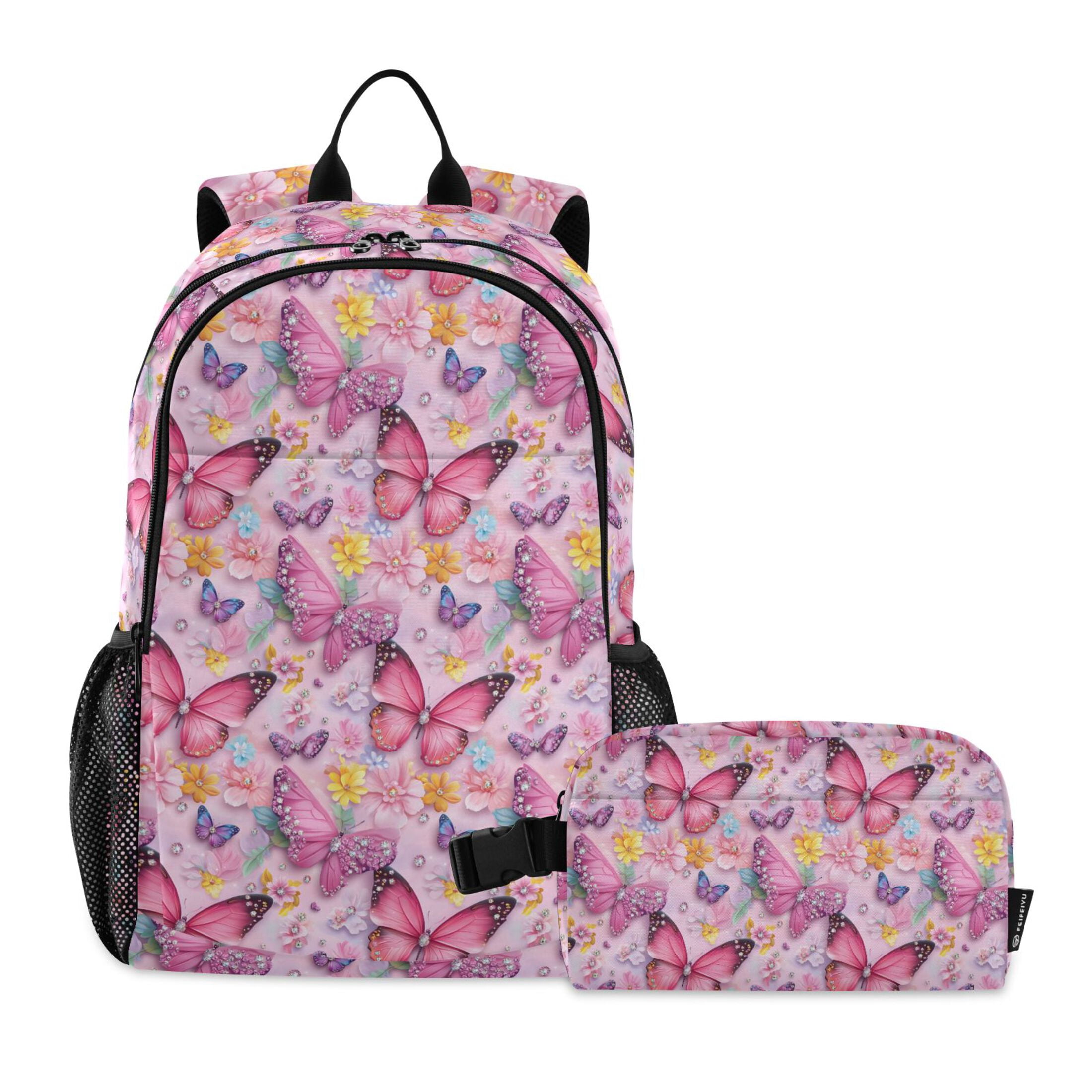ALAZA Sparkling Butterfly School Backpack Lunch Box Set Student Bookbag ...
