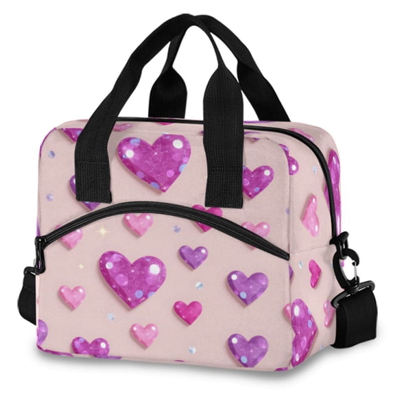 ALAZA Sparkling Hearts Shiny Insulated Lunch Box Large Reusable Cooler ...