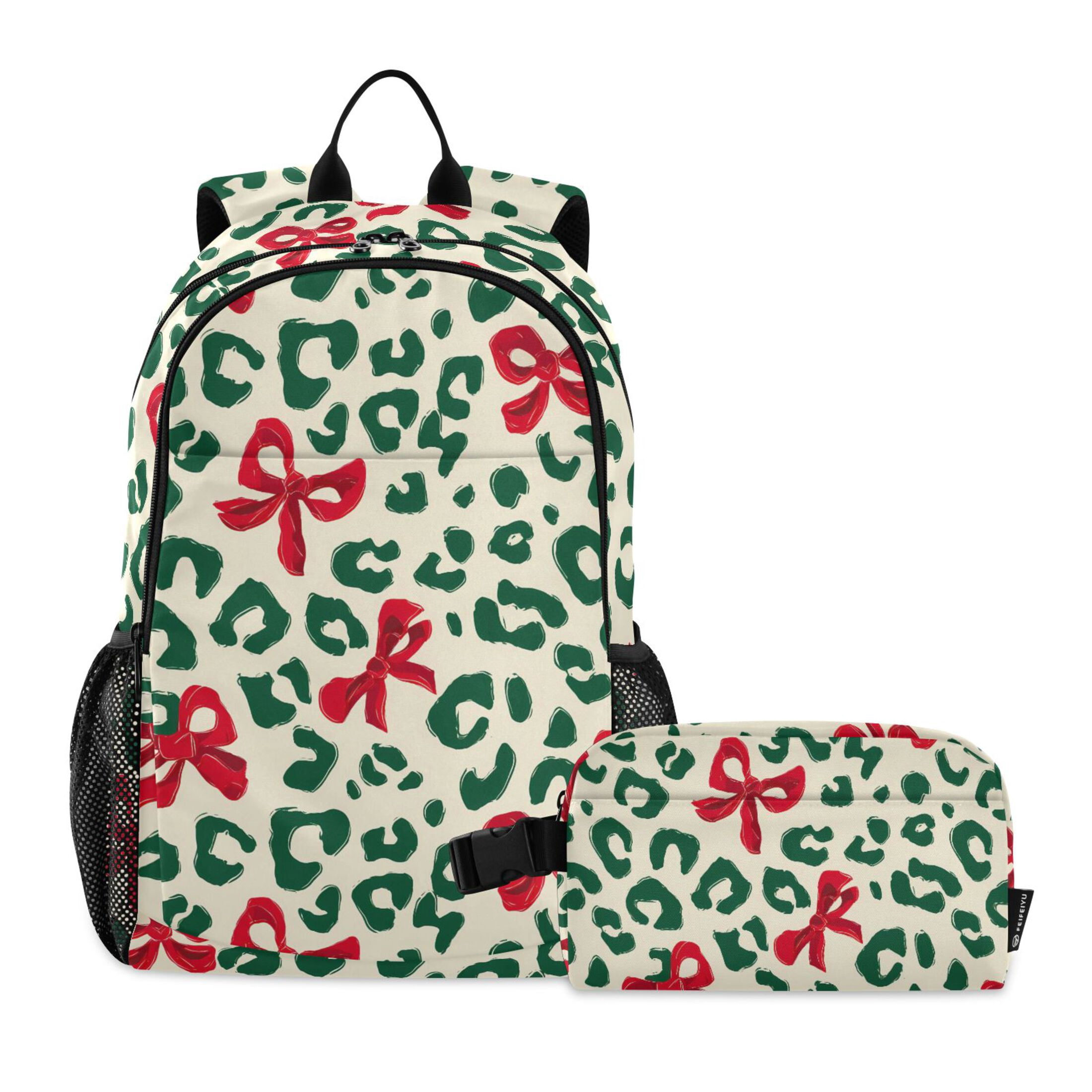 ALAZA Spotted Bow Christmas School Backpack Lunch Box Set Student ...