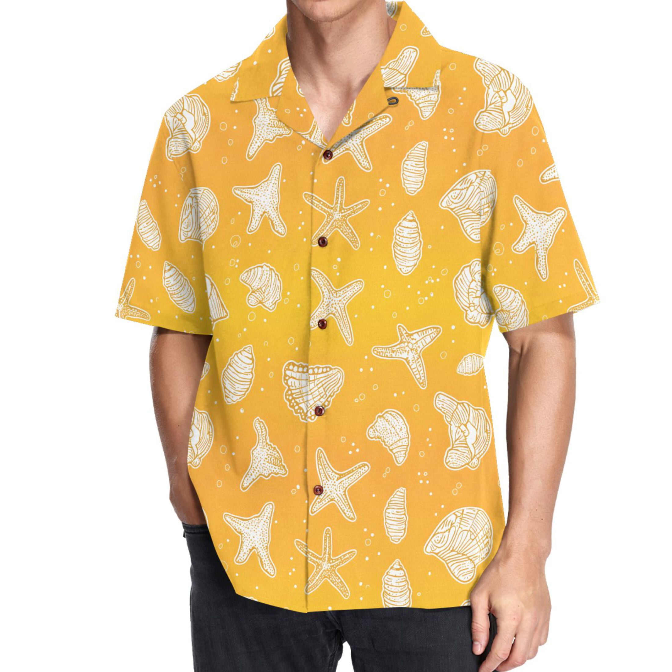 ALAZA Starfish Conch Men's Hawaiian Shirt Short Sleeve Casual Button ...