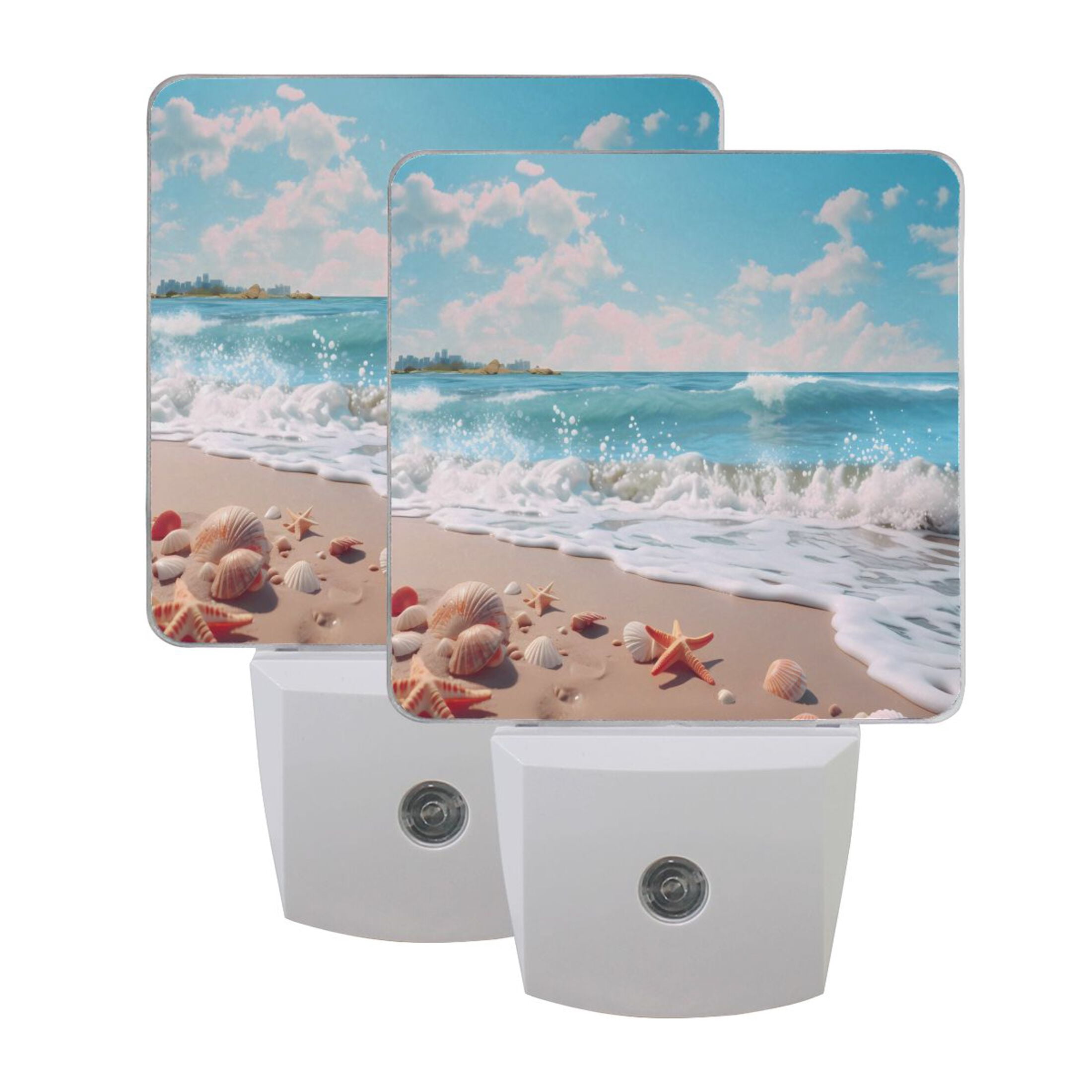 ALAZA Starfish Conch on Beach Night Lights 2 Pack Plug-in Wall LED ...