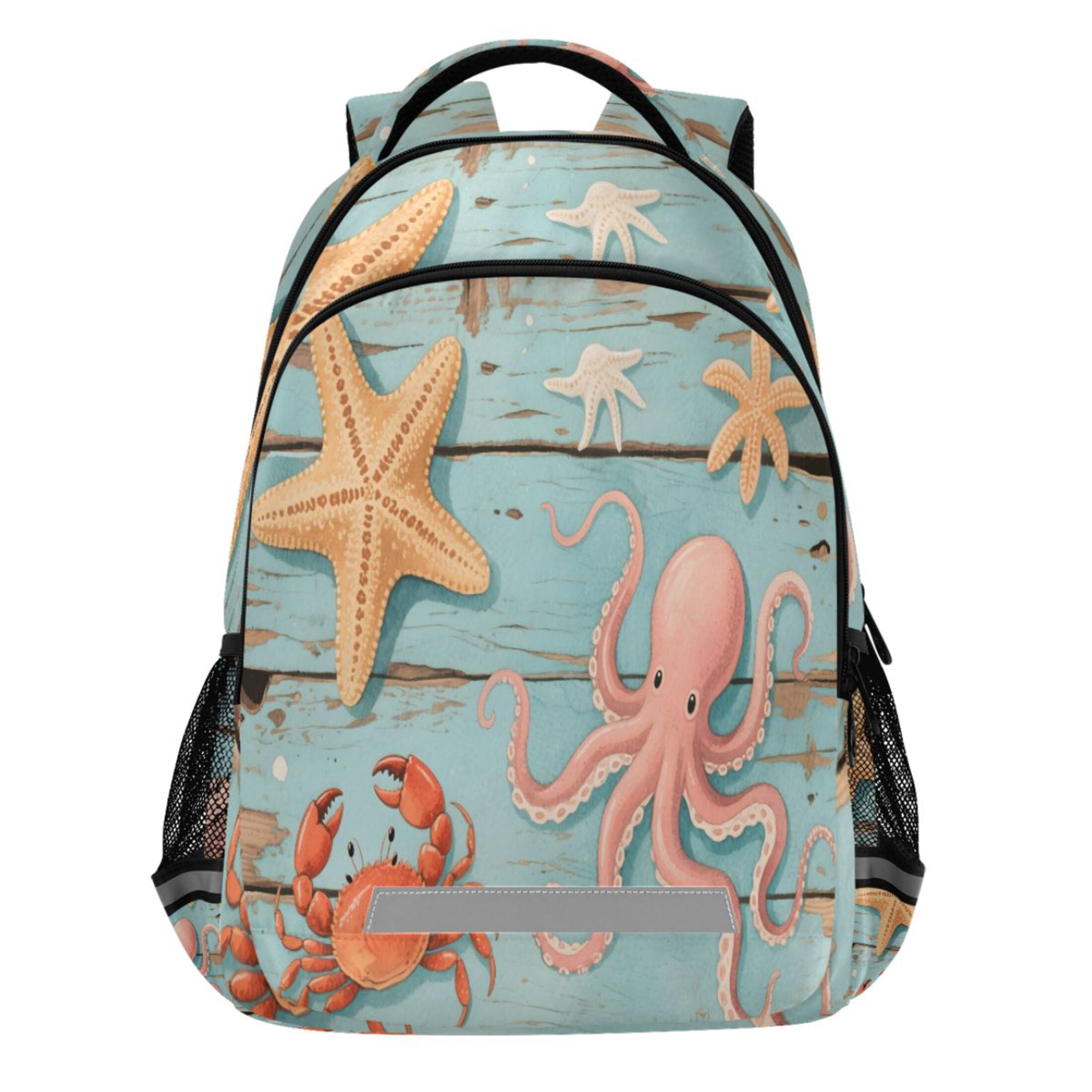 ALAZA Starfish Octopus on Wooden Pattern Backpack Elementary School ...