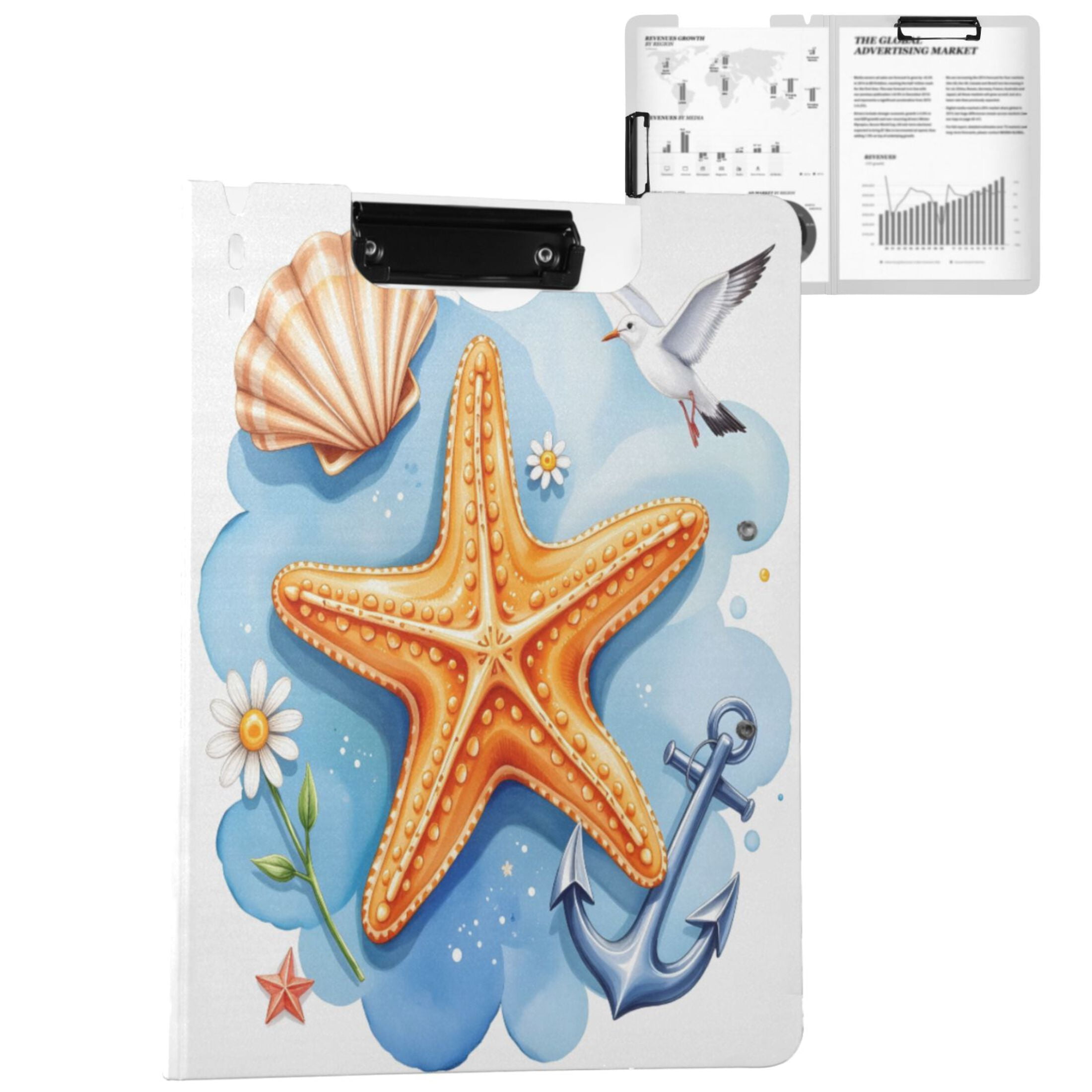 ALAZA Starfish Seagull Anchors A4 Foldable Clipboard 360 Degree Folder ...
